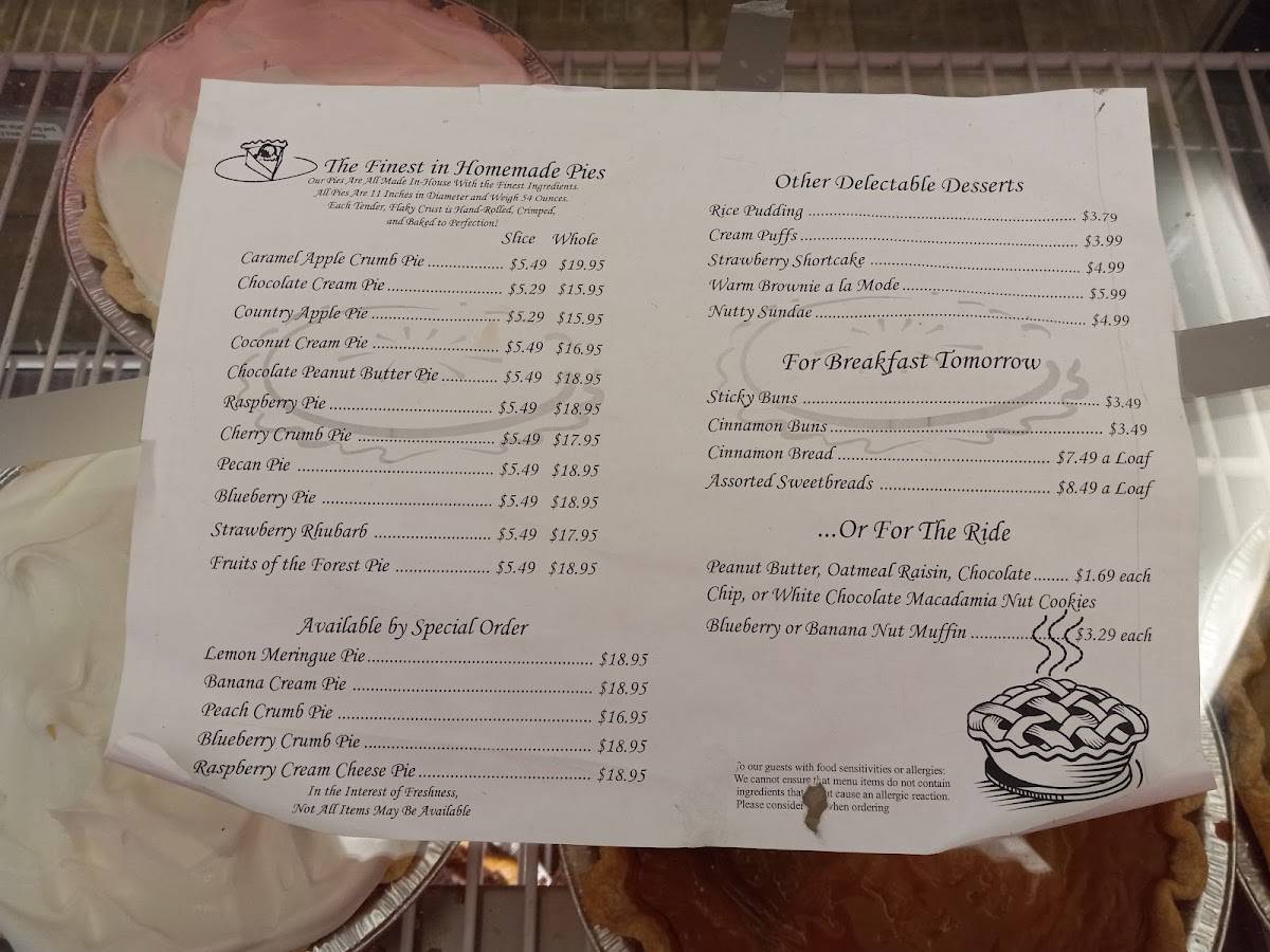 Menu at Bingham's restaurant, USA