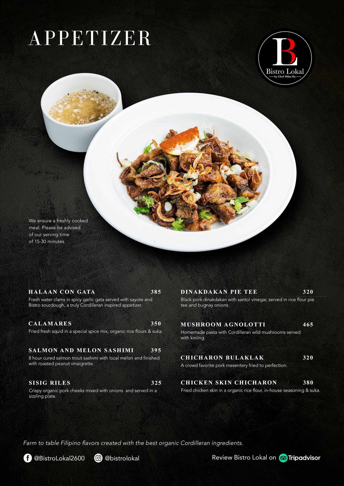 Menu at Bistro Lokal restaurant, Baguio