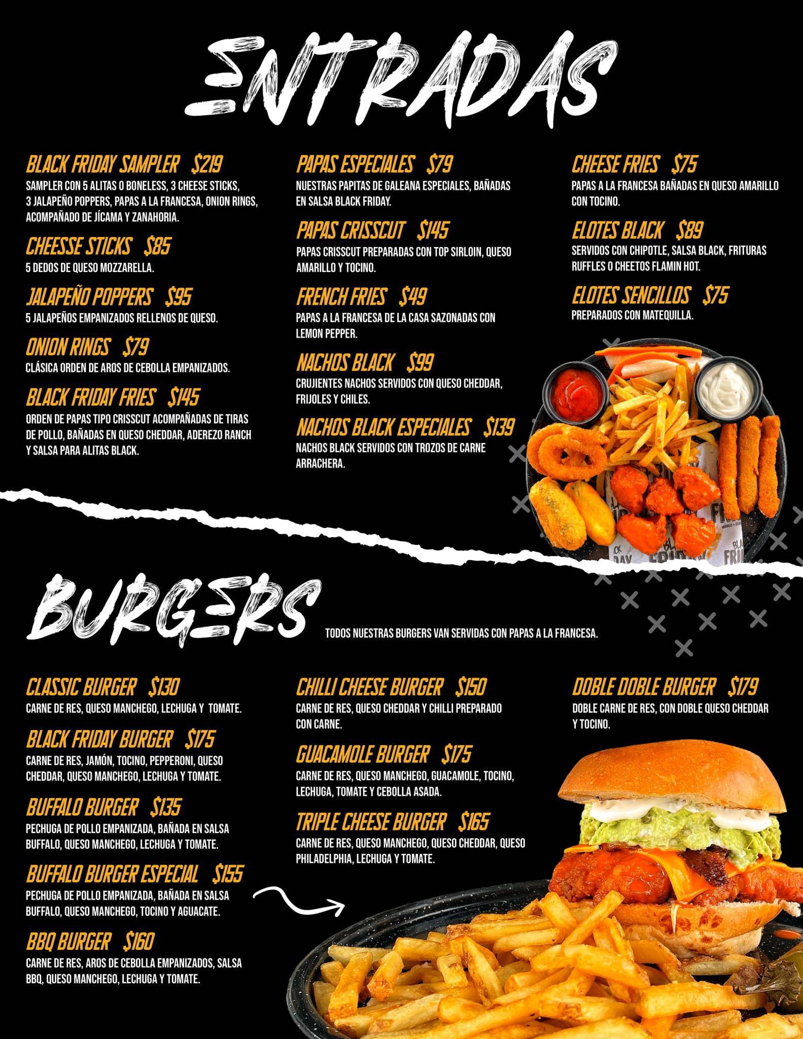 Carta del restaurante Black Friday, San Nicolás del los Garza