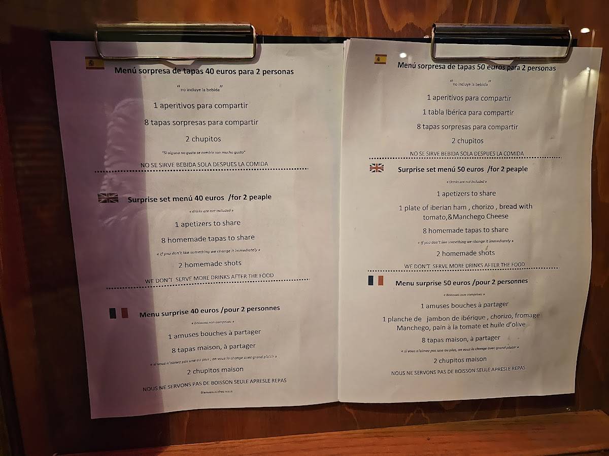 Menu at Bodega Biarritz 1881 restaurant, Barcelona, Carrer Nou de Sant ...
