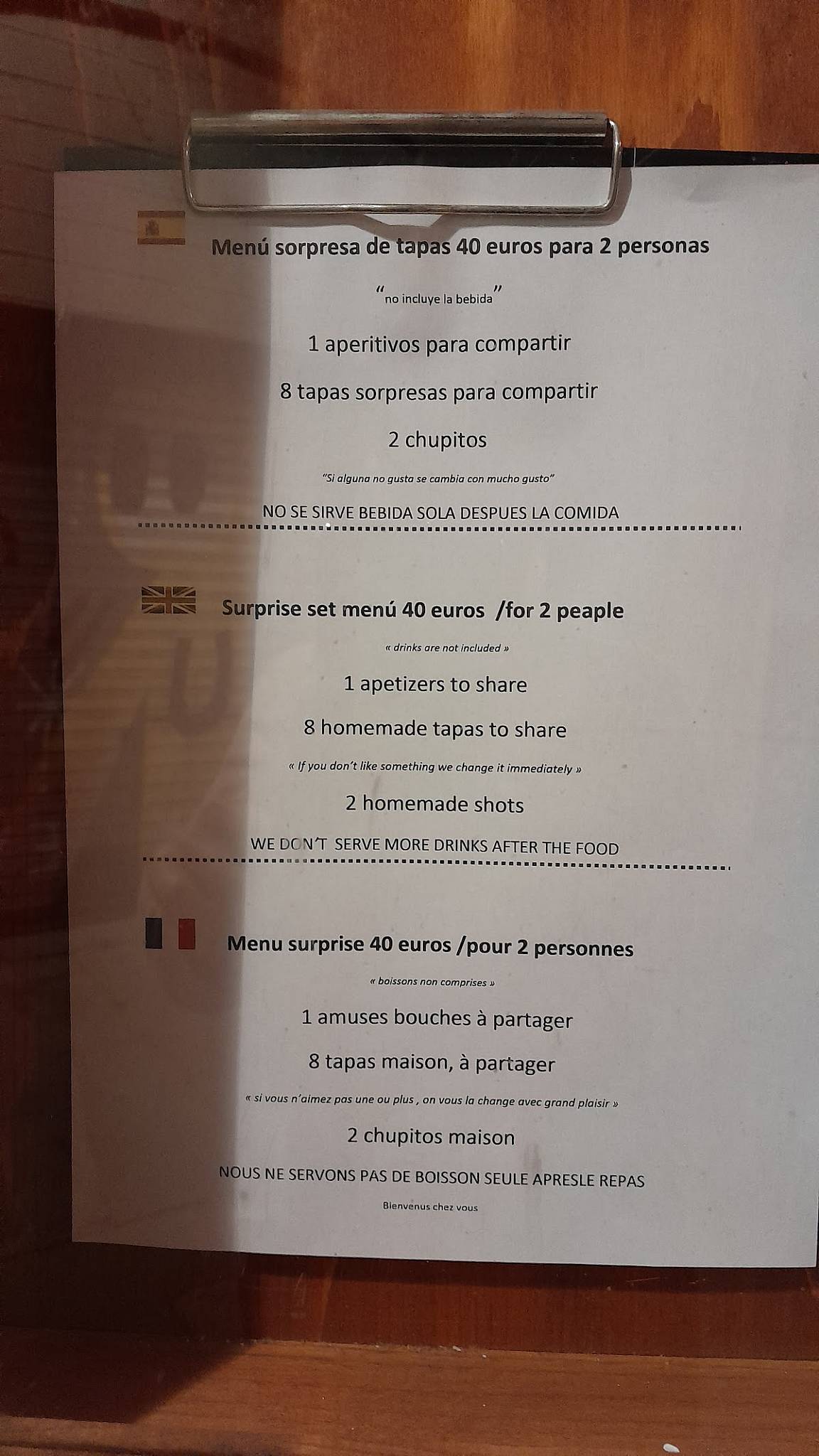 Menu at Bodega Biarritz 1881 restaurant, Barcelona, Carrer Nou de Sant ...