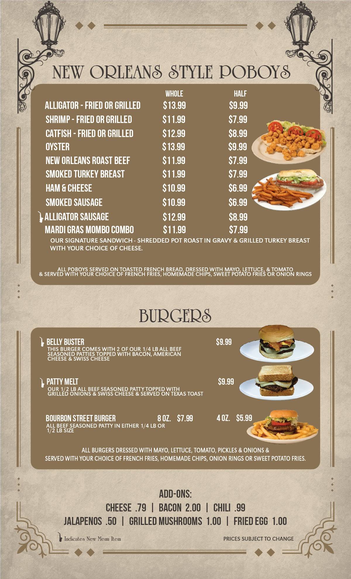 Menu at Bourbon Street Cafe, Jennings