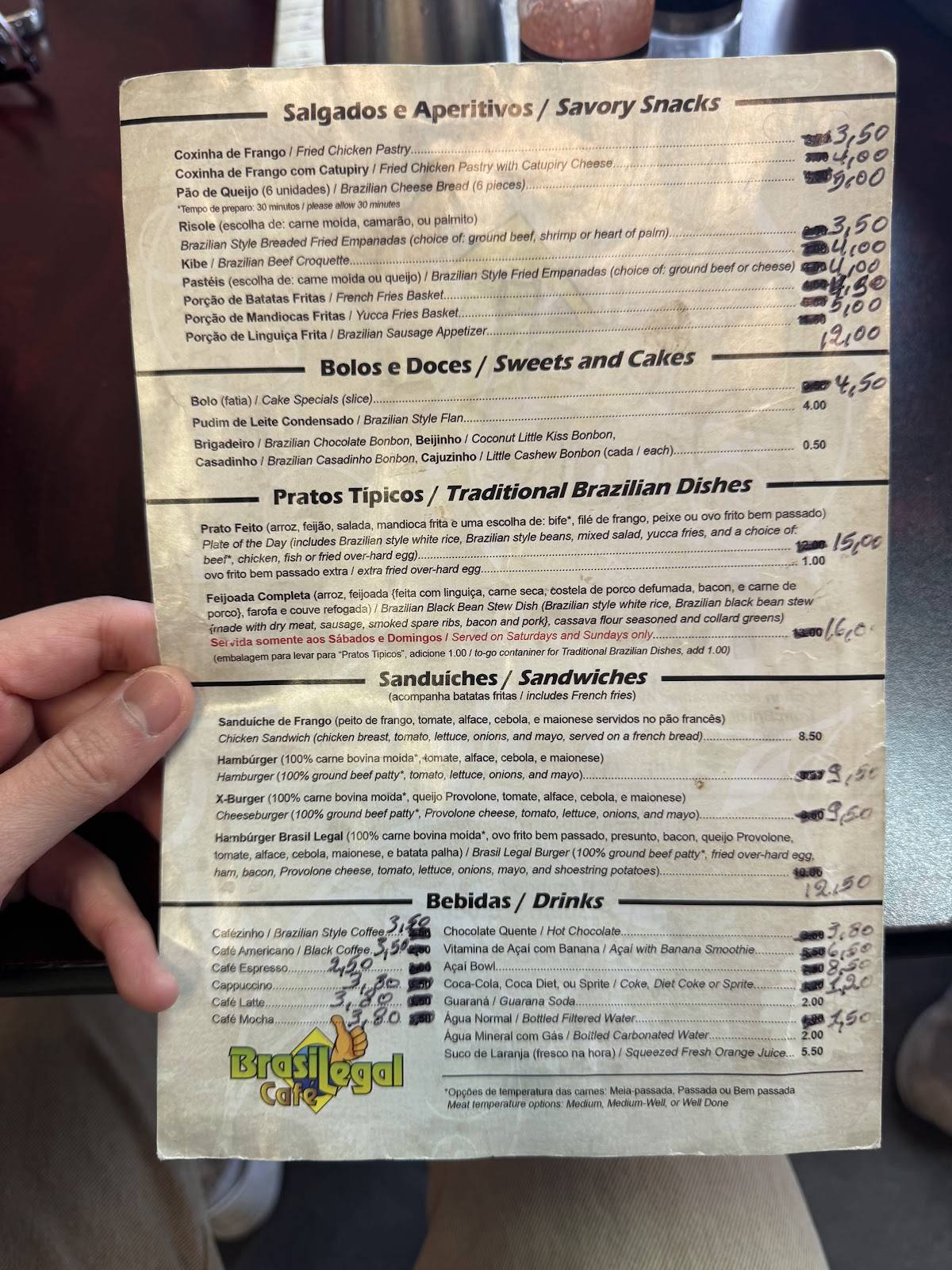 Menu at Brasil Legal Cafe, Chicago