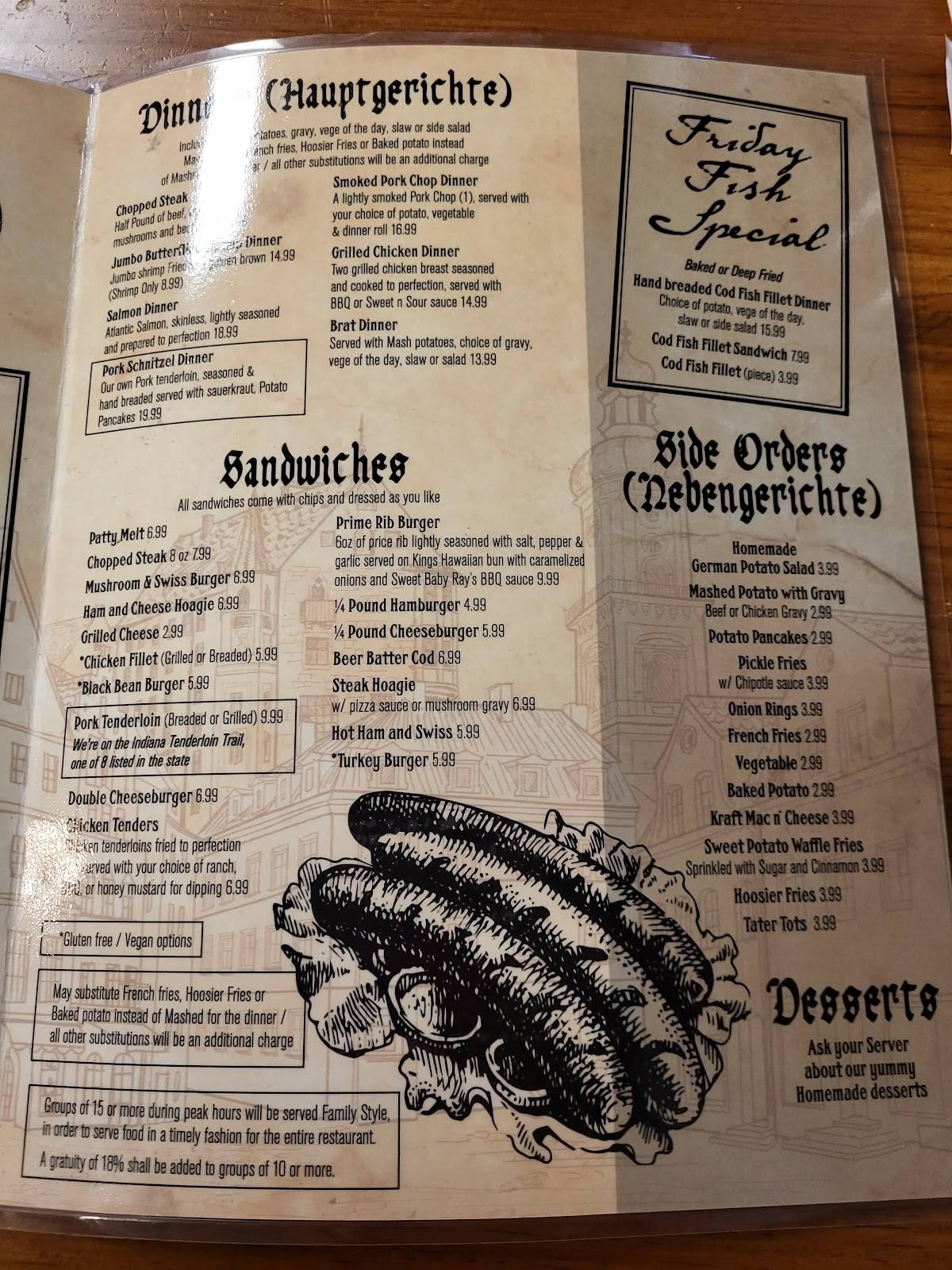 Menu at Brau Haus restaurant, Oldenburg