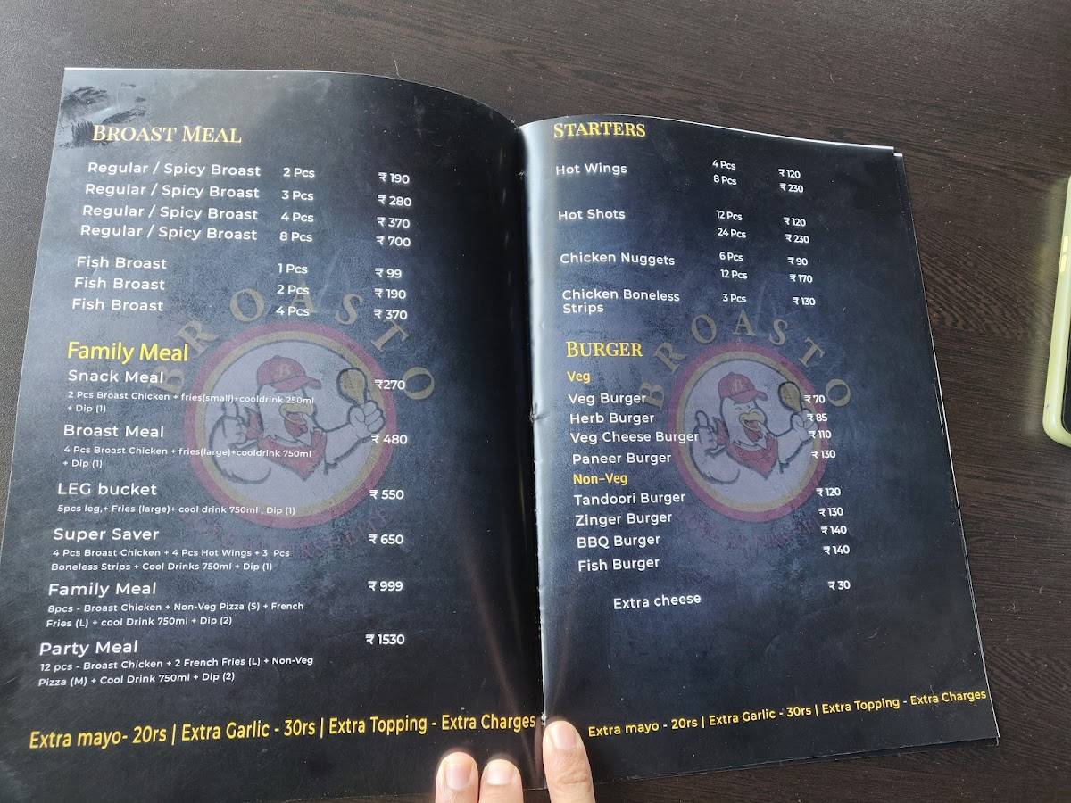 Menu at Broasto Restaurant, Hanamkonda