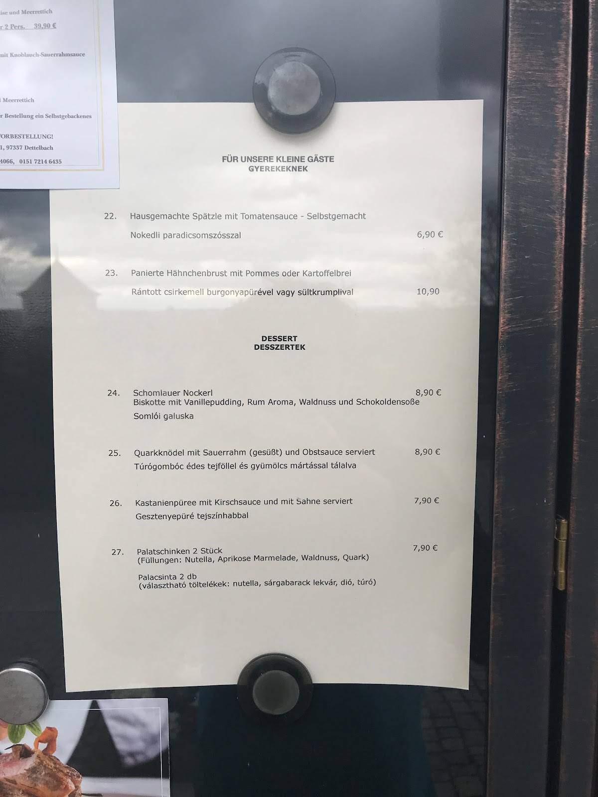 Speisekarte von Restaurant Budapest, Dettelbach