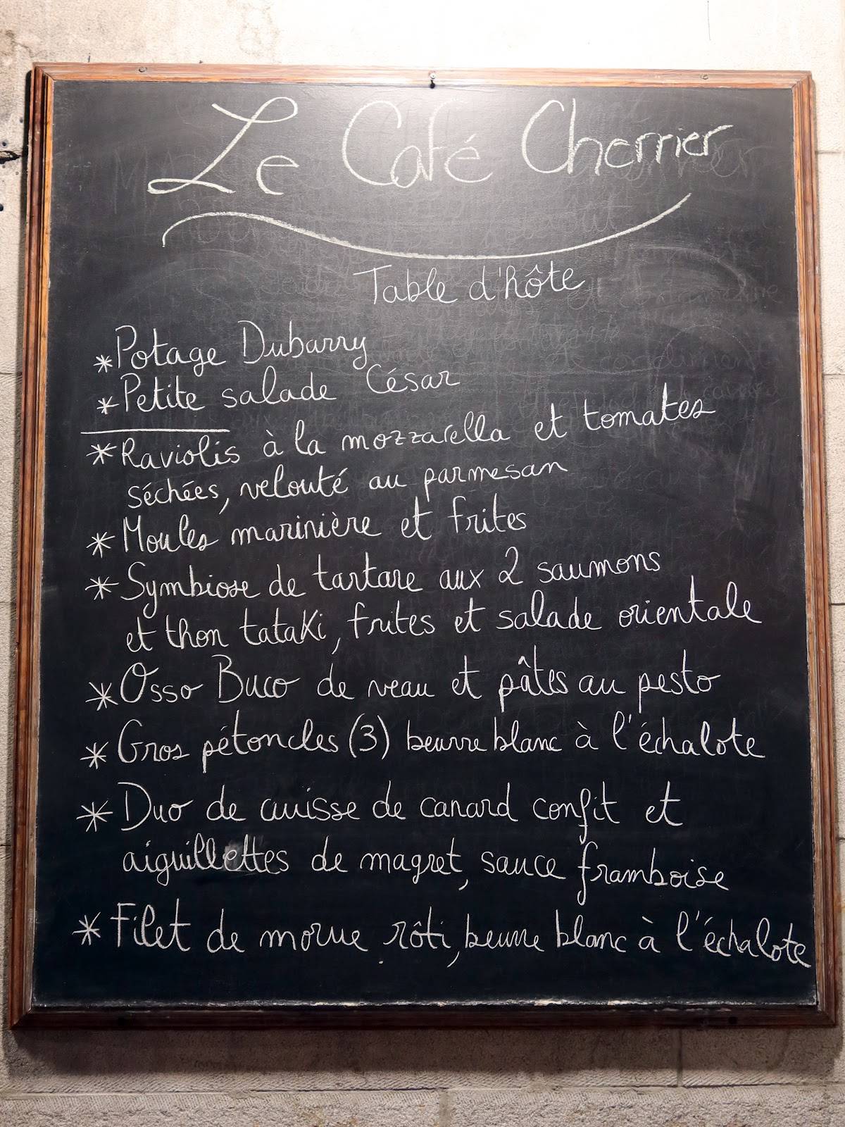 Menu au Café Cherrier, Montréal