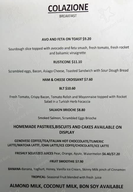 Menu at Caffe Stazione cafe, Ringwood