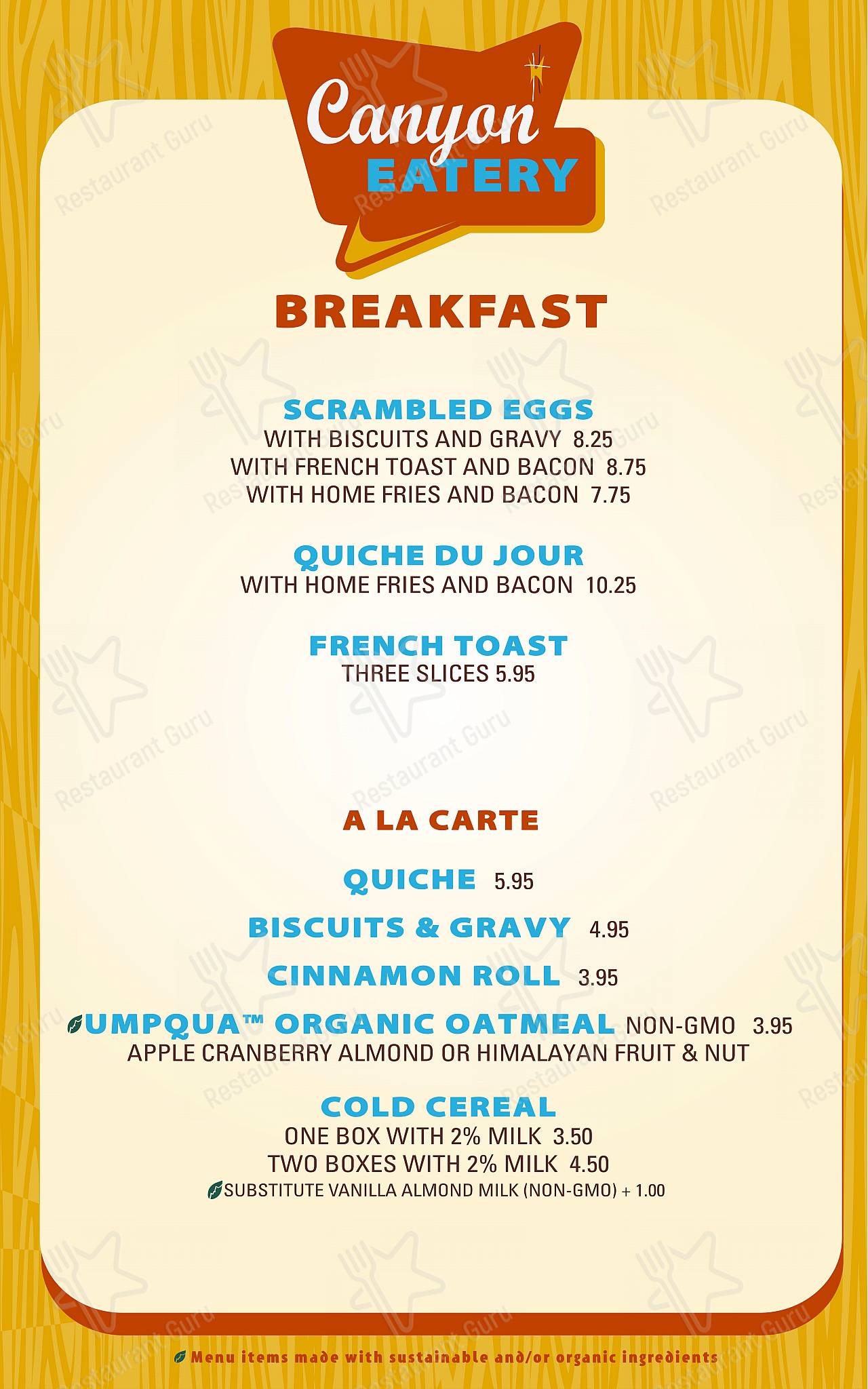 Menu at Canyon Eatery cafeteria, USA, Yellowstone National Park
