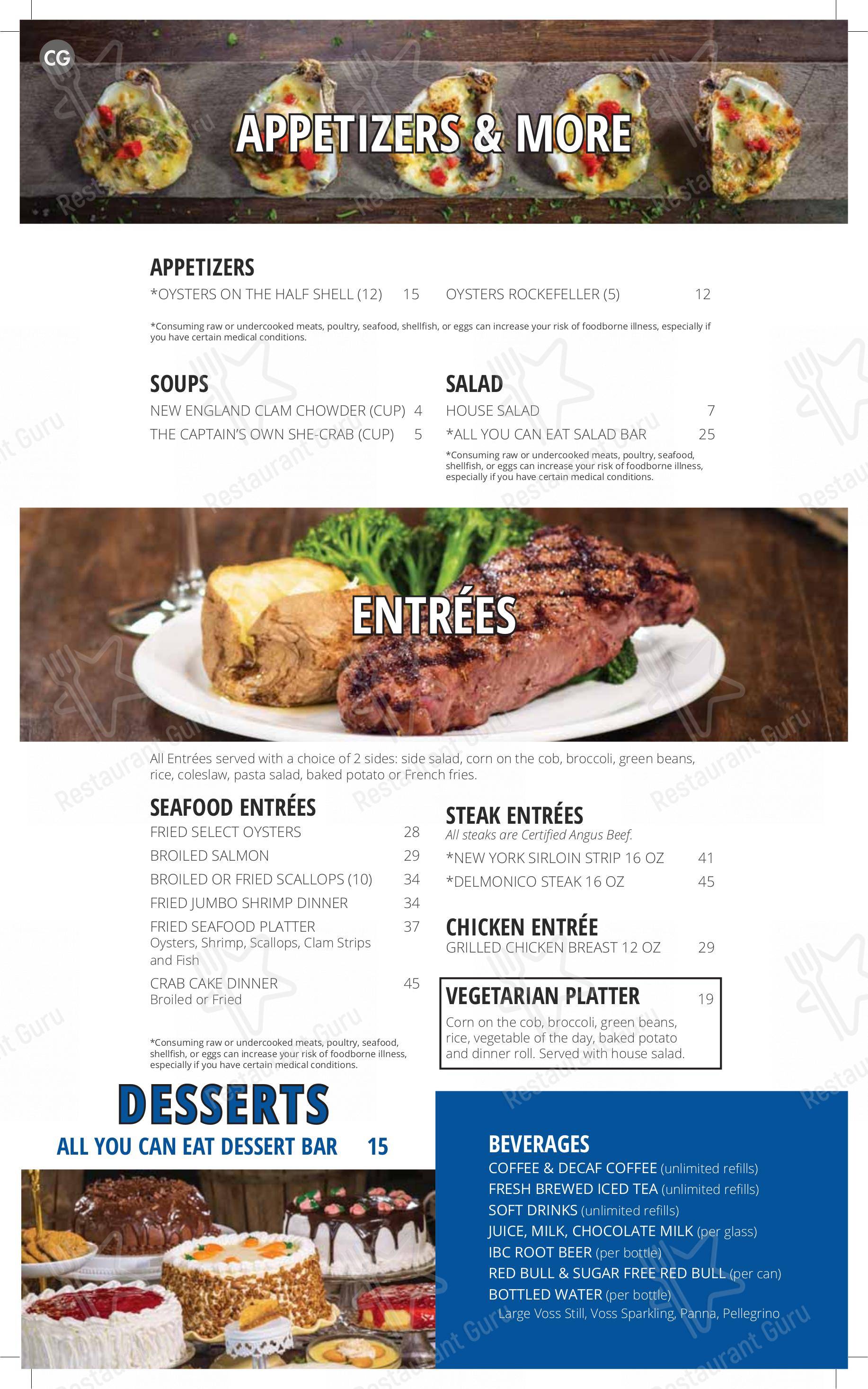 Menu at Captain George's Seafood Restaurant, Myrtle Beach