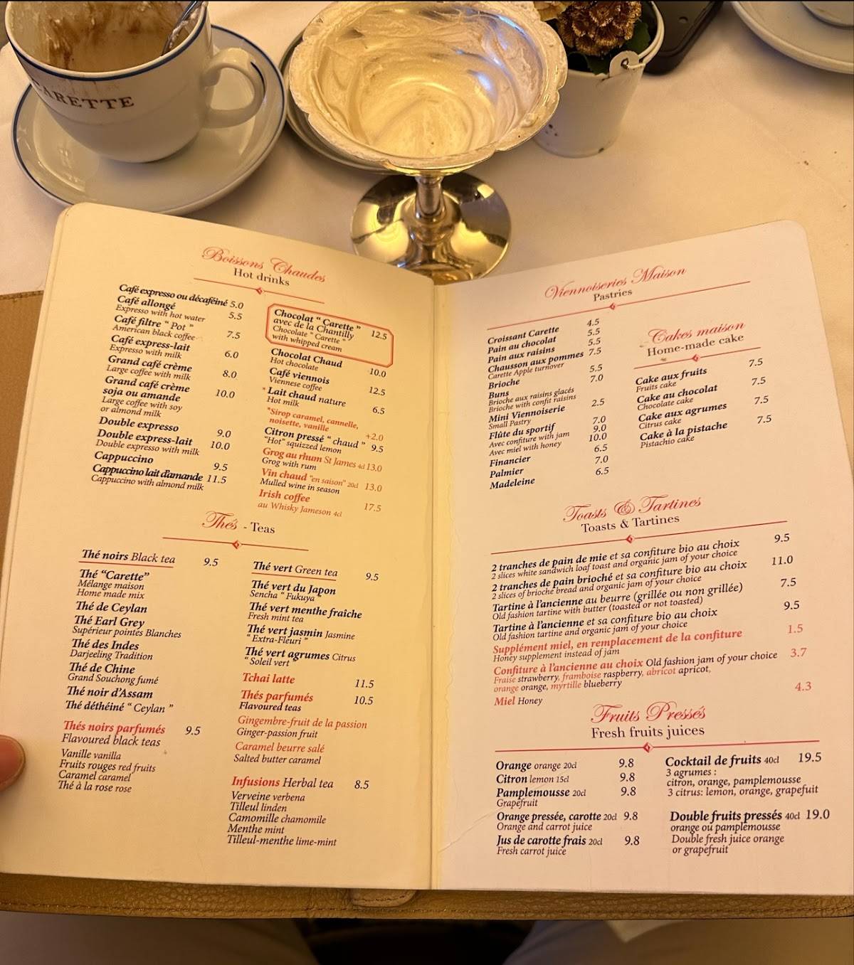 Menu au Carette restaurant, Paris, 4 Pl. du Trocadéro et du 11 Novembre