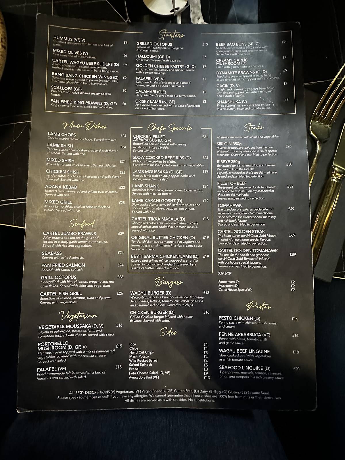 Menu at Cartel Brasserie & Grill restaurant, Northampton