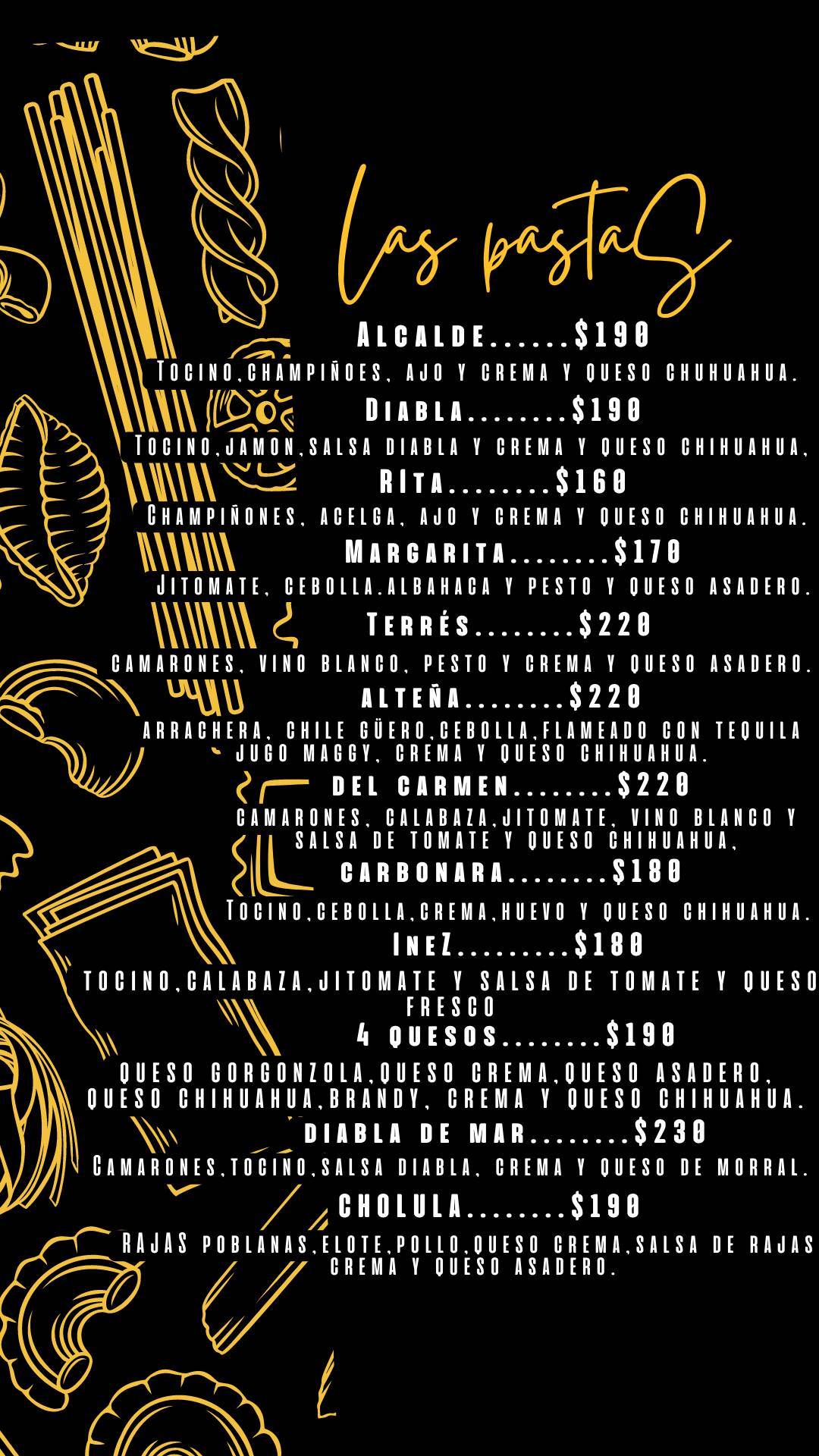 Carta del restaurante Casa Lagos, Lagos del Moreno