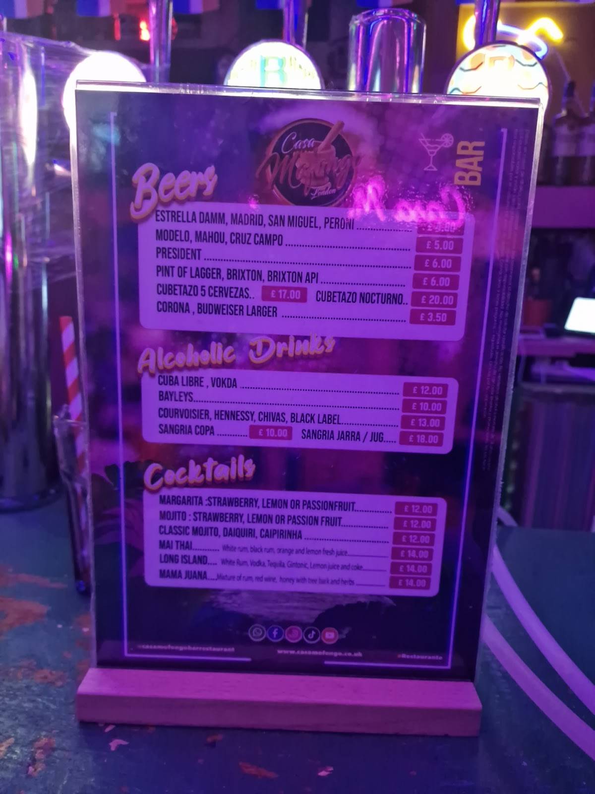 Menu at Casa Mofongo Bar Restaurant, London