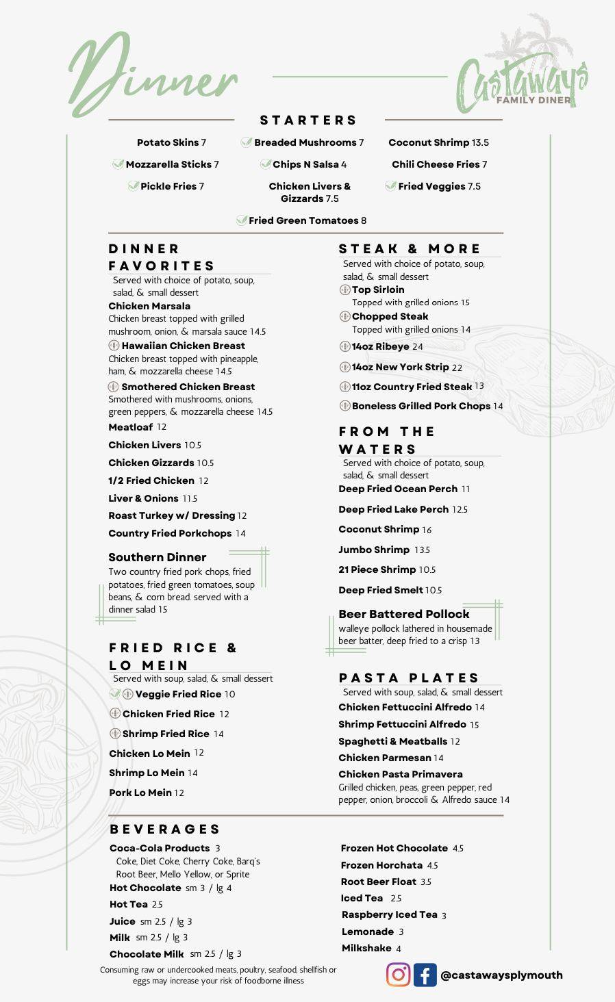 Menu at Castaways Family Diner restaurant, Plymouth