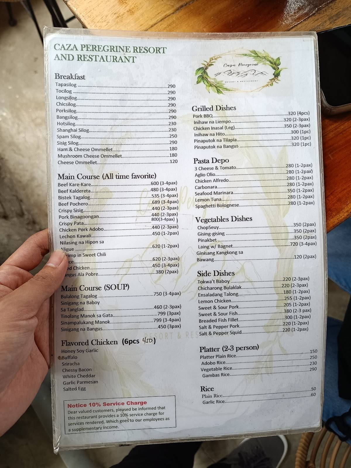 Menu at Caza Peregrine Resort & Restaurant, San Mateo