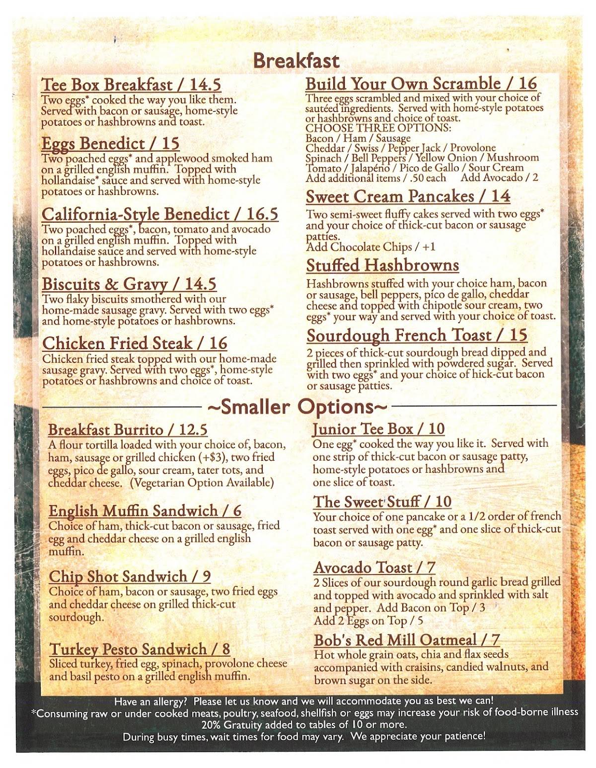 Menu at Centennial Grille restaurant, Medford
