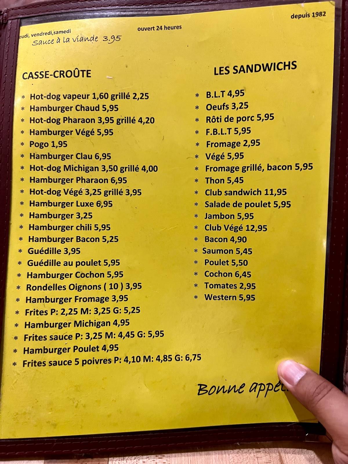 Menu at Restaurant Chez Claudette, Montréal