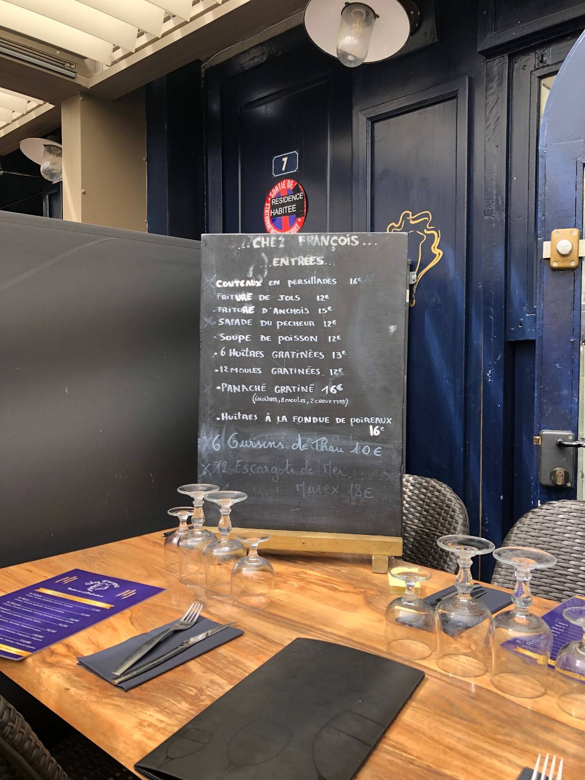 Menu au Chez François restaurant, Sète, 8 Quai Général Durand