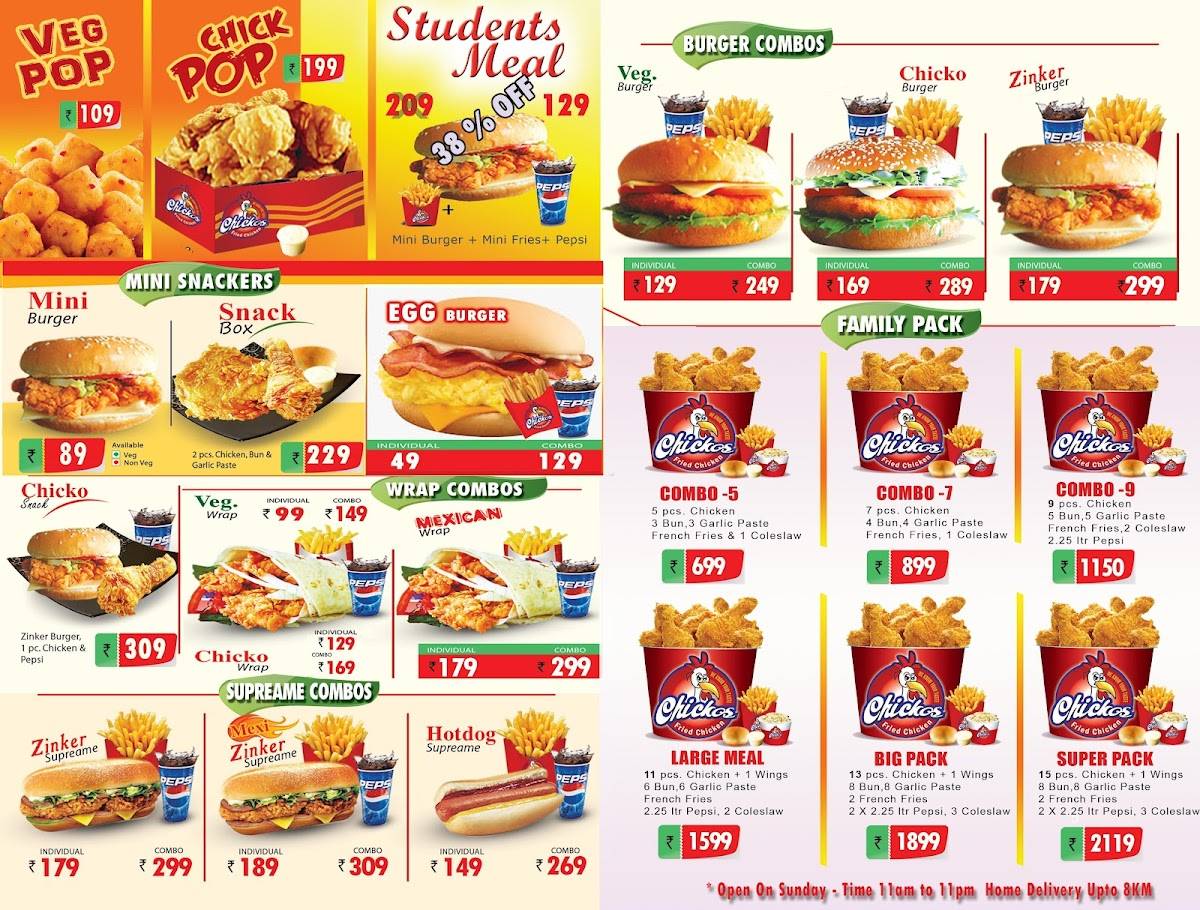 Menu at Chickos Fried Chicken, Pandalam