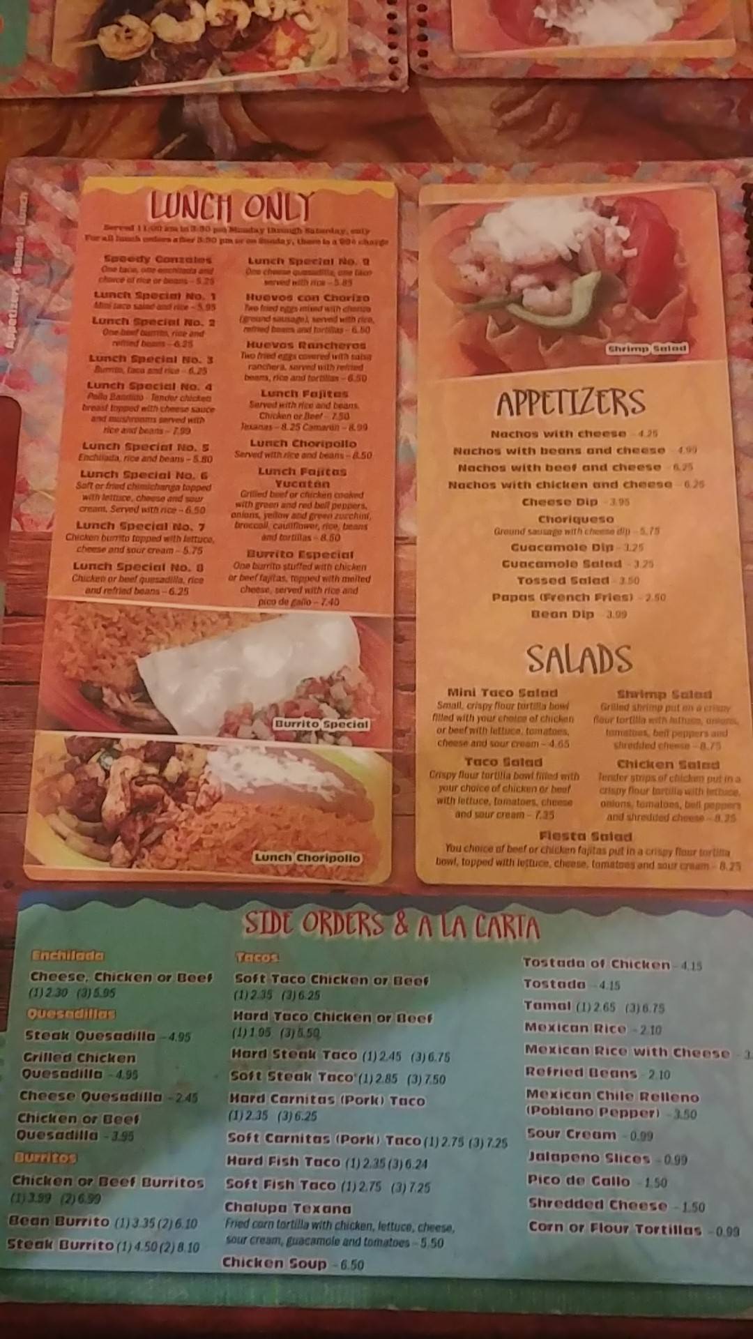 Menu at Chico Fiesta restaurant, Weirton