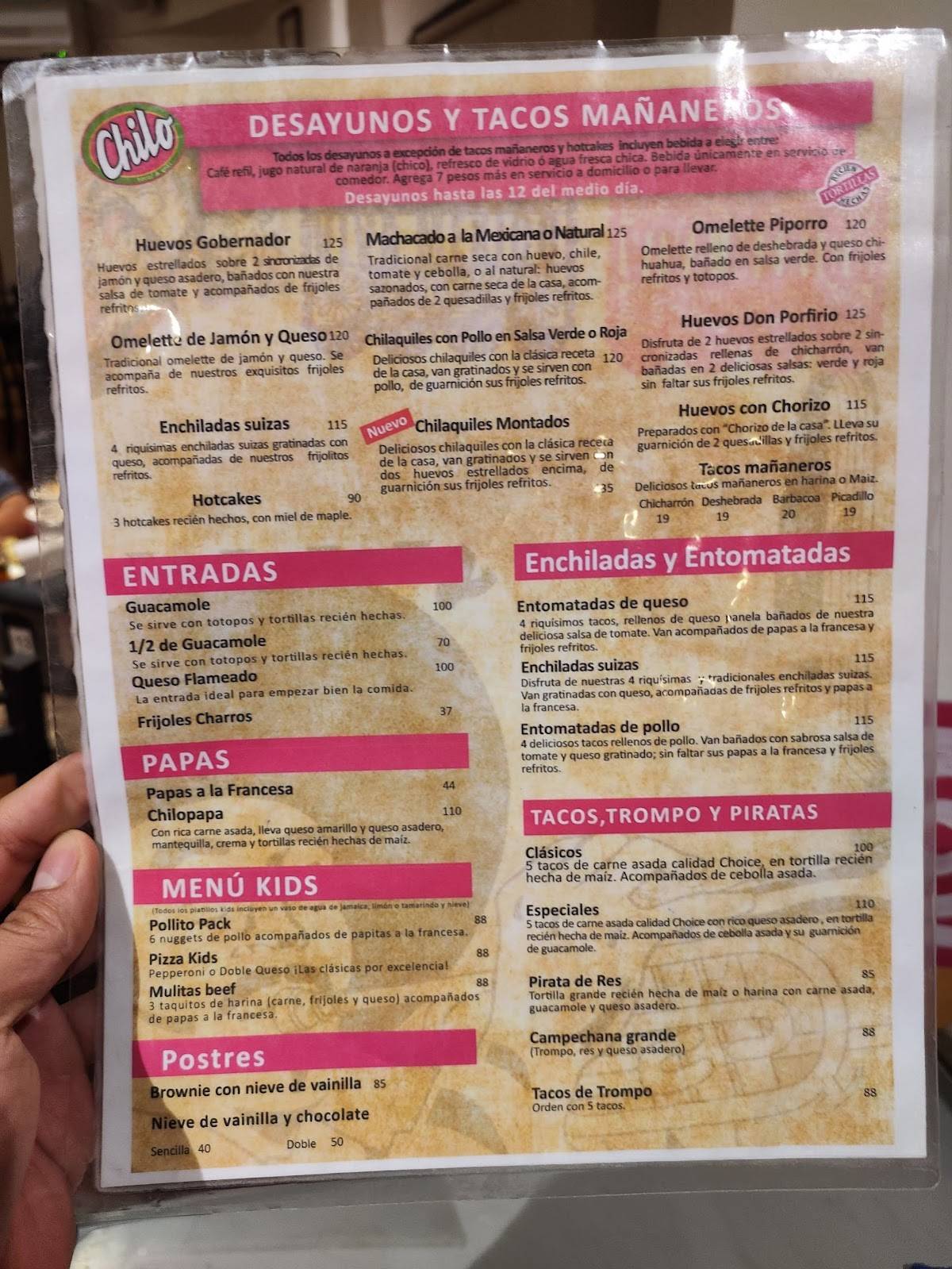 Carta del restaurante Chilo Tacos & Grill, Monterrey, Gral. Pablo González Garza 601