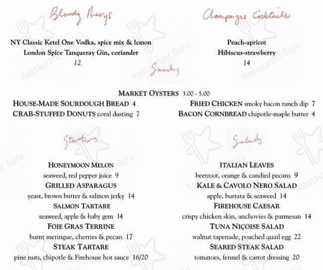 Menu at Chiltern Firehouse restaurant, London