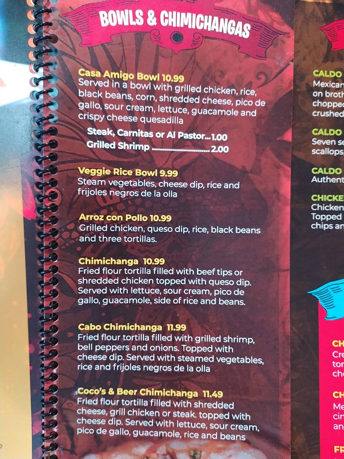 Menu at Coco's & Beer Authentic Mexican Grill restaurant, Columbia
