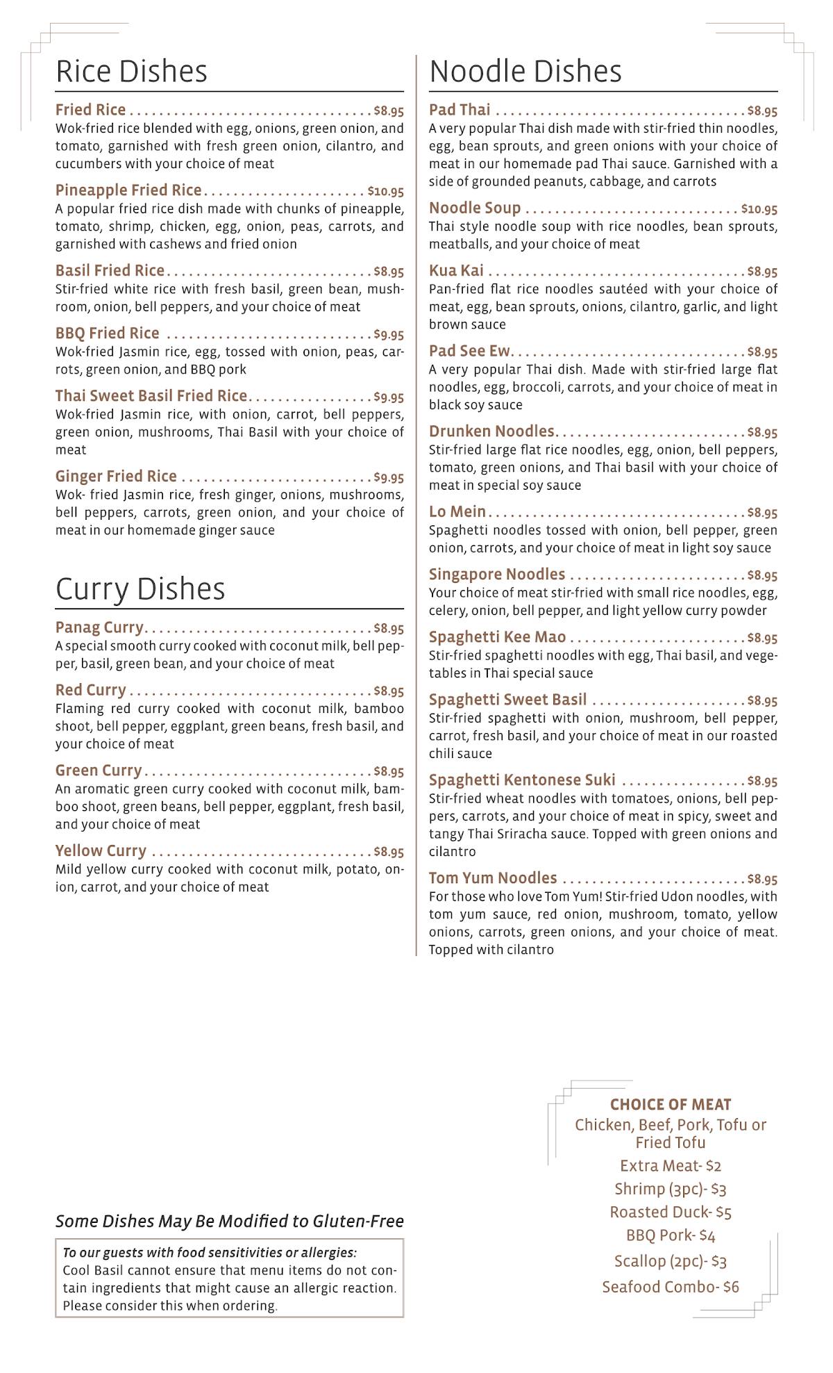 Menu at Cool Basil Altoona restaurant, Altoona