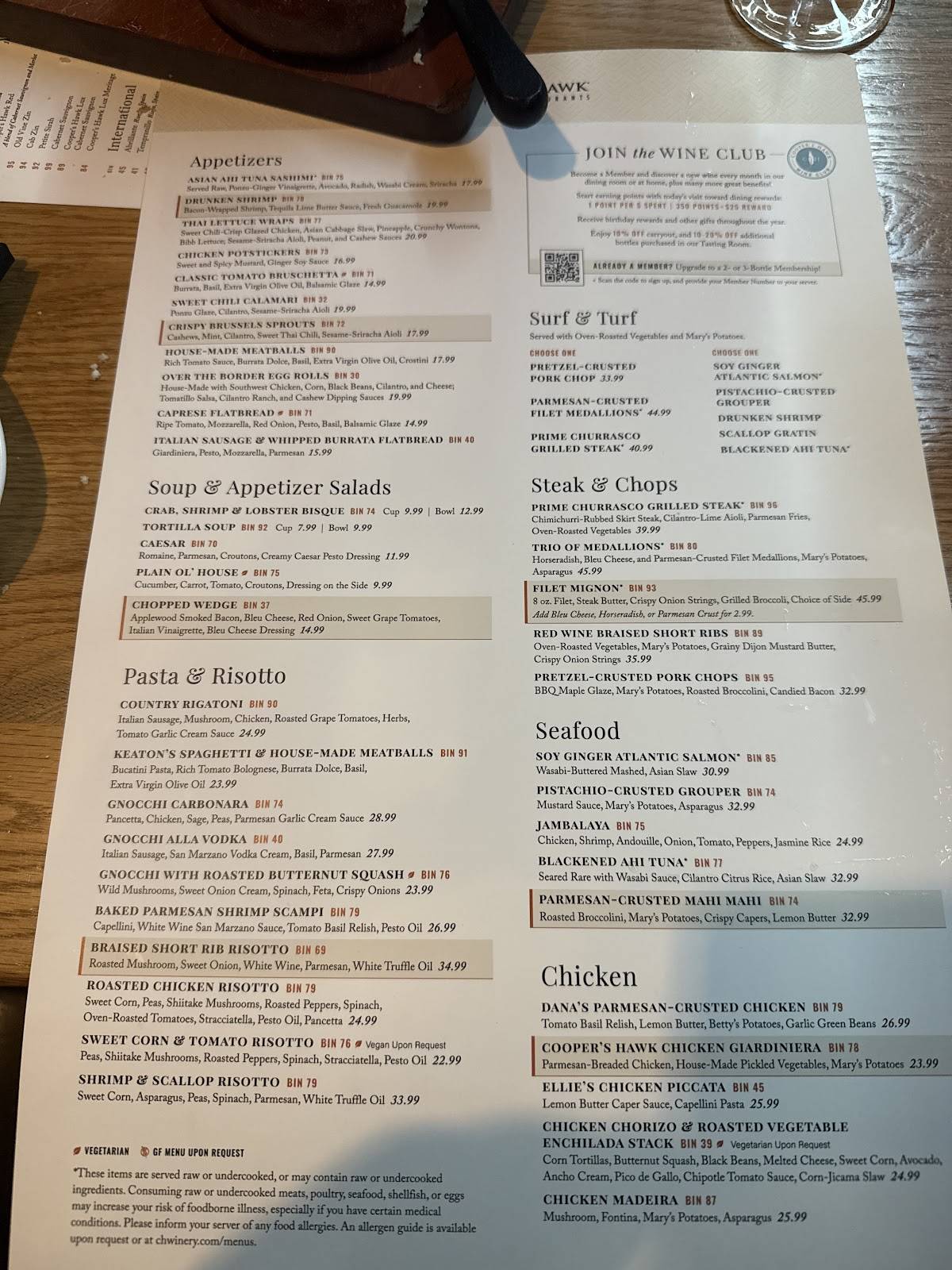 Menu at Cooper's Hawk Winery & Restaurant- Gilbert, Gilbert