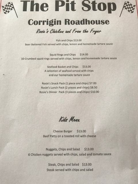Menu at Corrigin Roadhouse, Corrigin