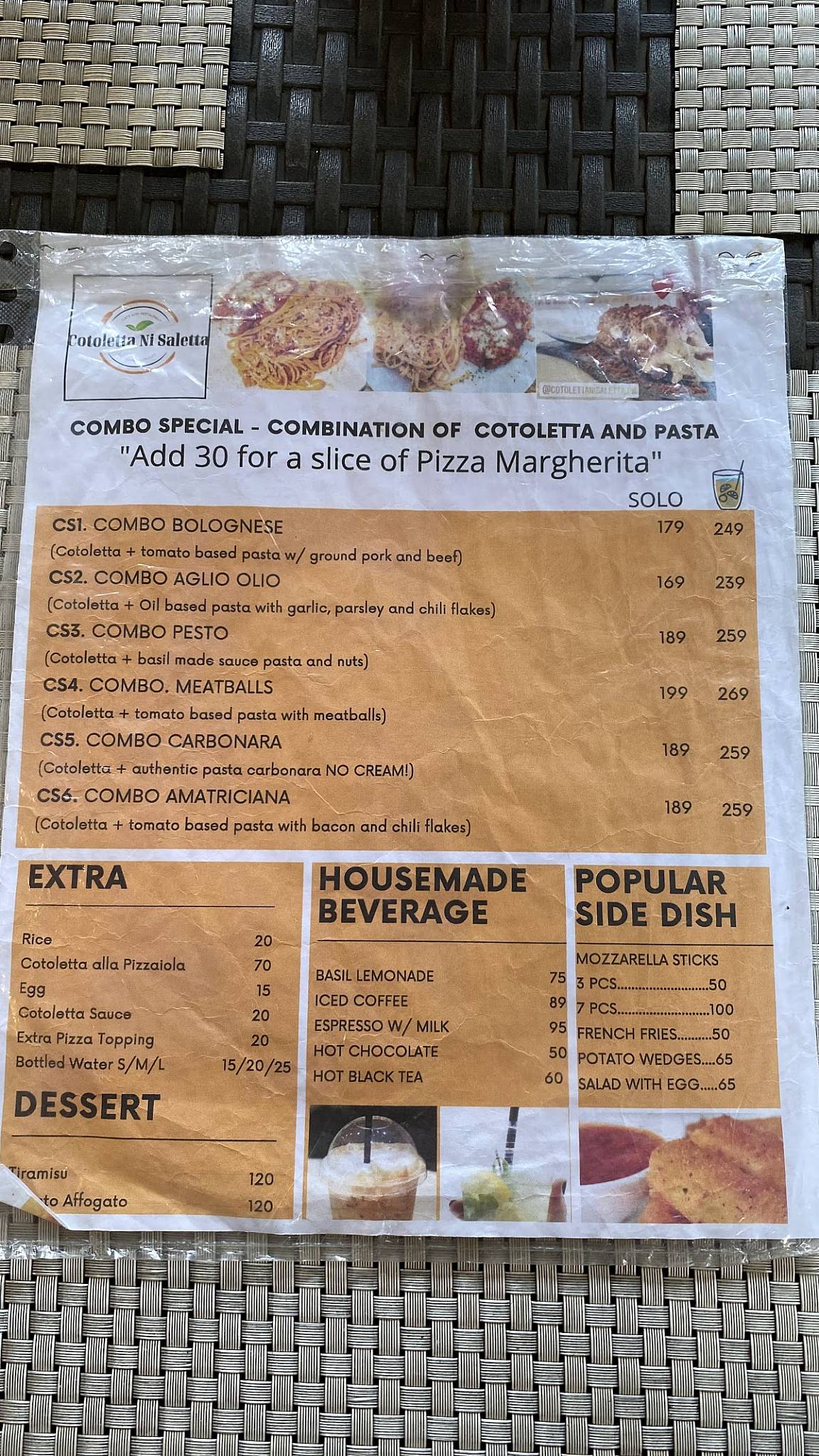 Menu at Cotoletta ni Saletta - Bulihan restaurant, Silang