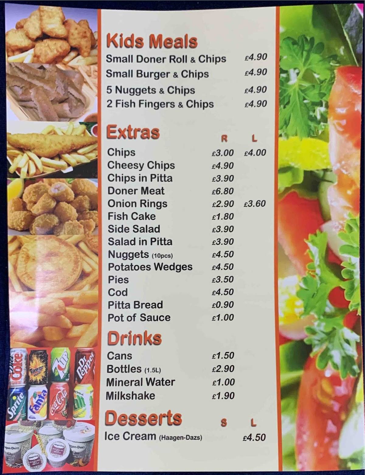 Menu at Cowplain Kebab House fast food, Waterlooville