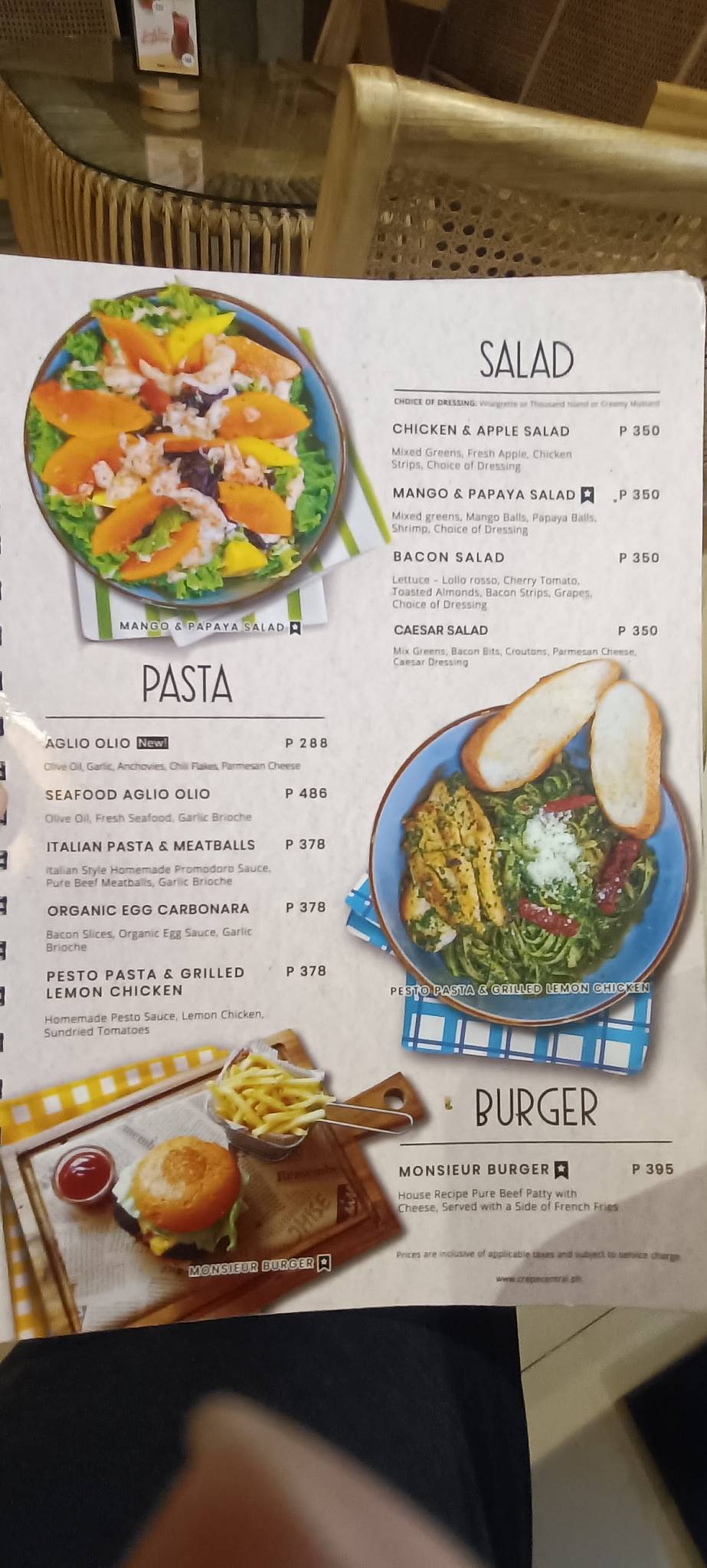 Menu at Crêpe Central restaurant, Quezon City
