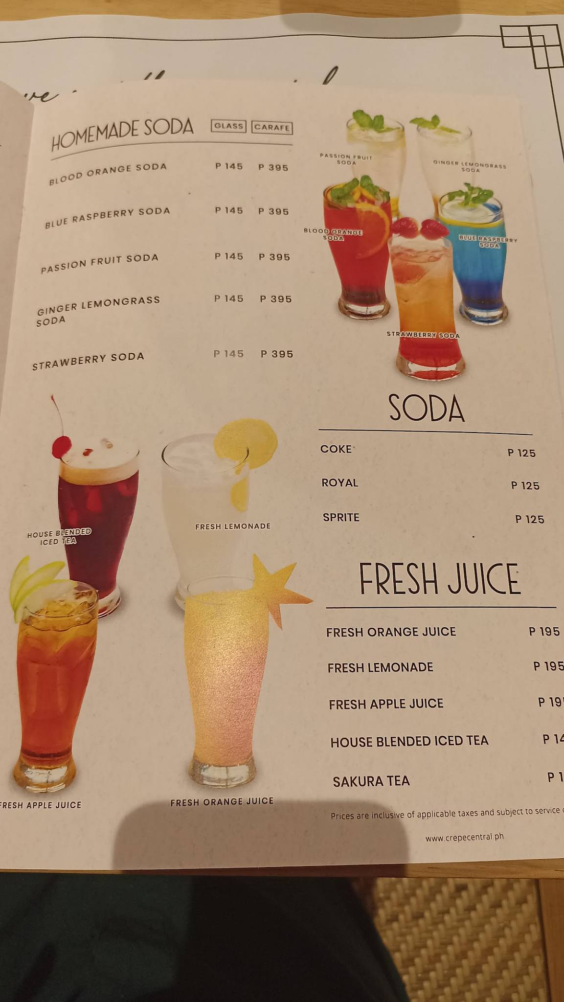 Menu at Crêpe Central restaurant, Quezon City