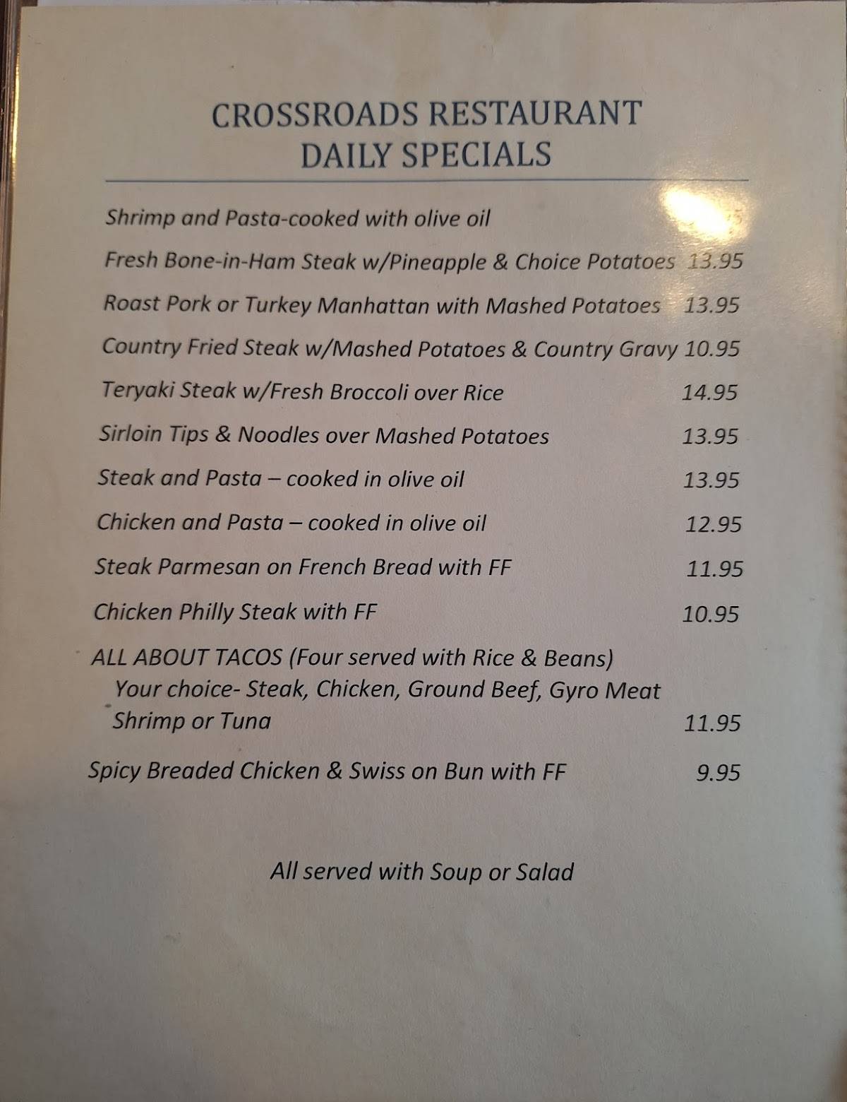 Menu at Crossroads Family Restaurant, Attica