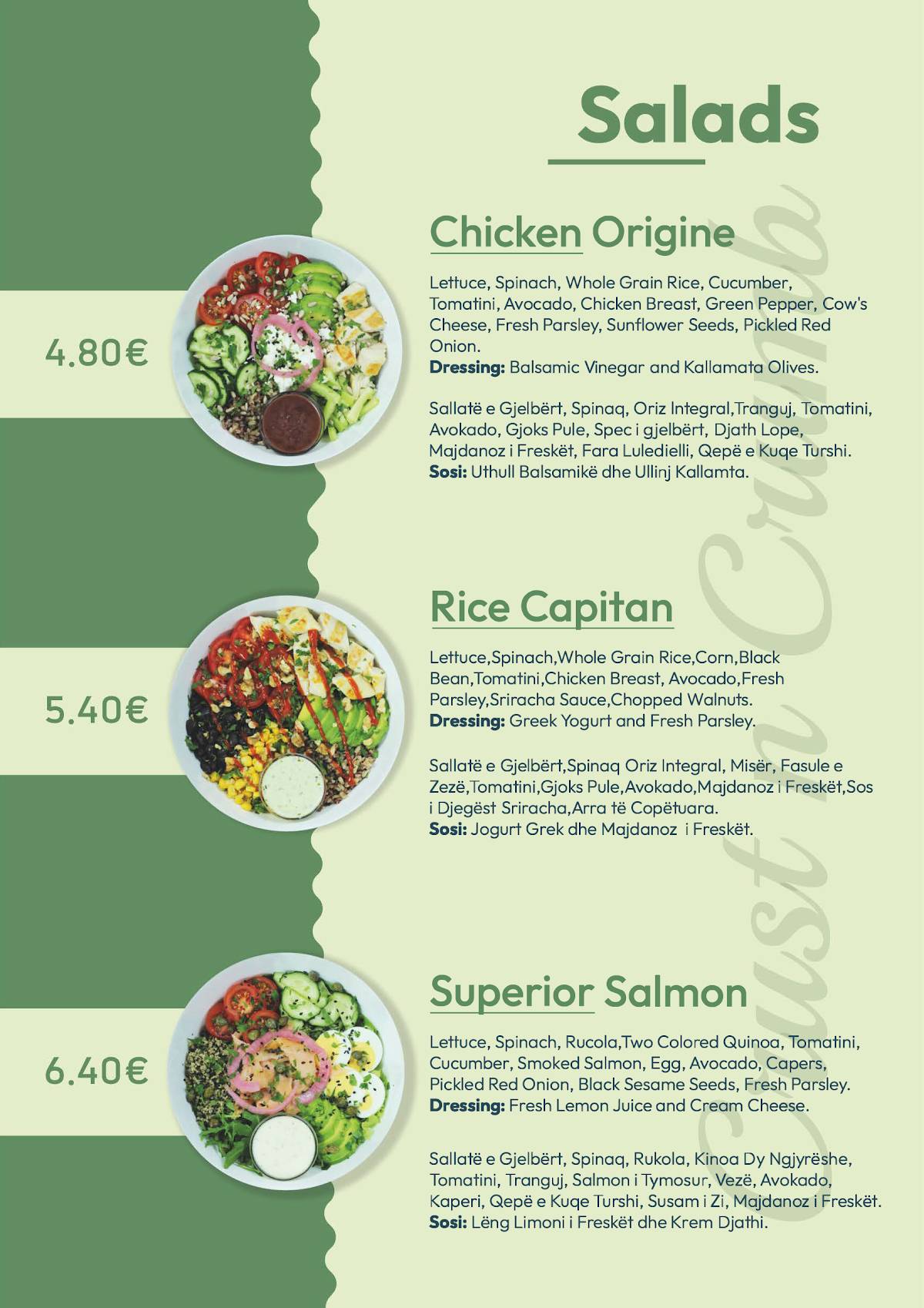 Menu at Crust n Crumb restaurant, Prishtina