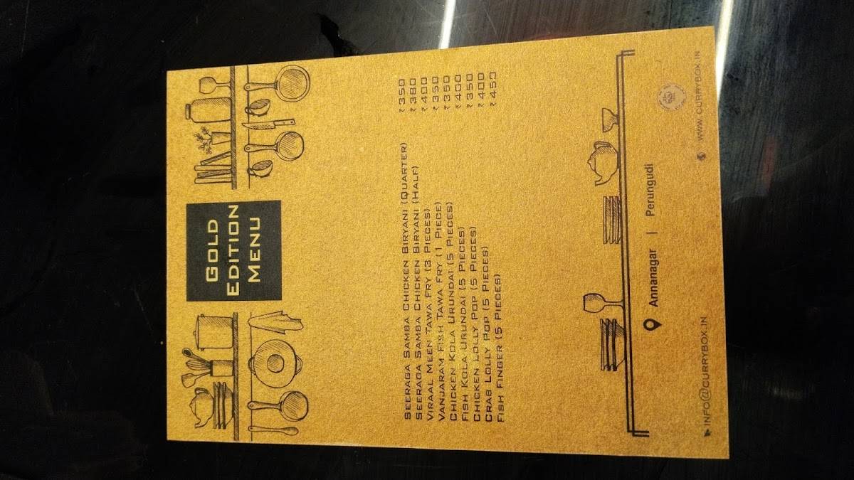 Menu at Curry Box, Chennai, 3rd Floor
