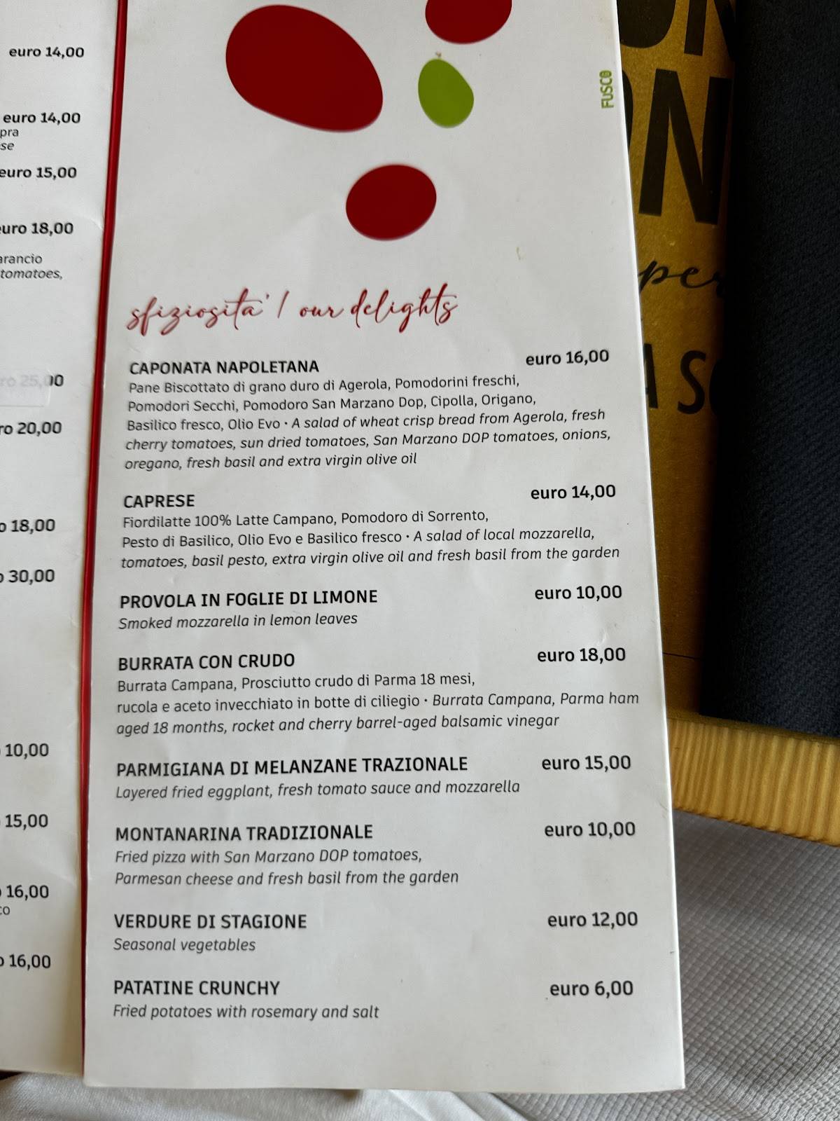 Menu at Da Nonno Alfonso! Ravello pizza class restaurant, Ravello