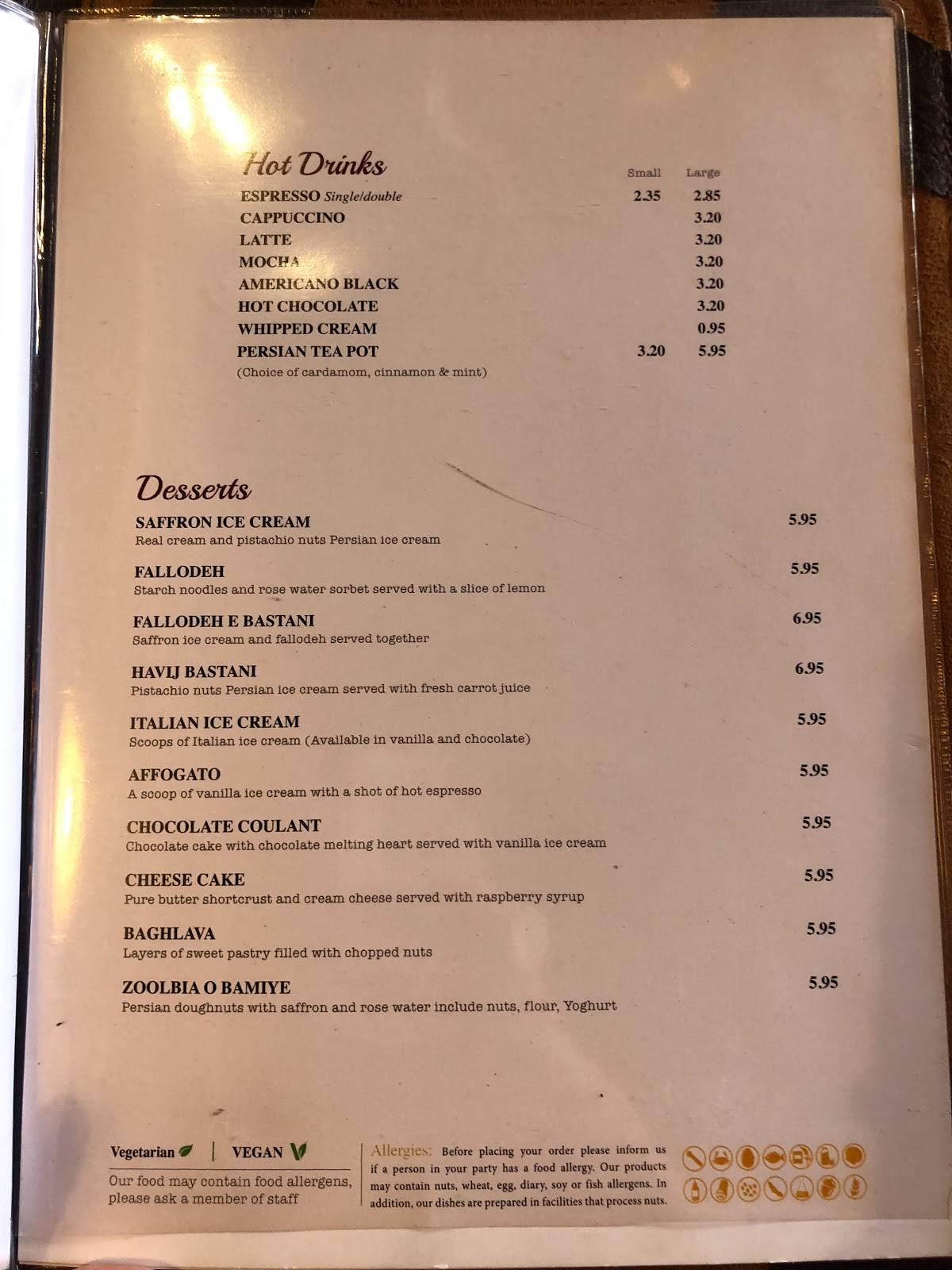 Menu at Diba Persian Restaurant (Wimbledon), London