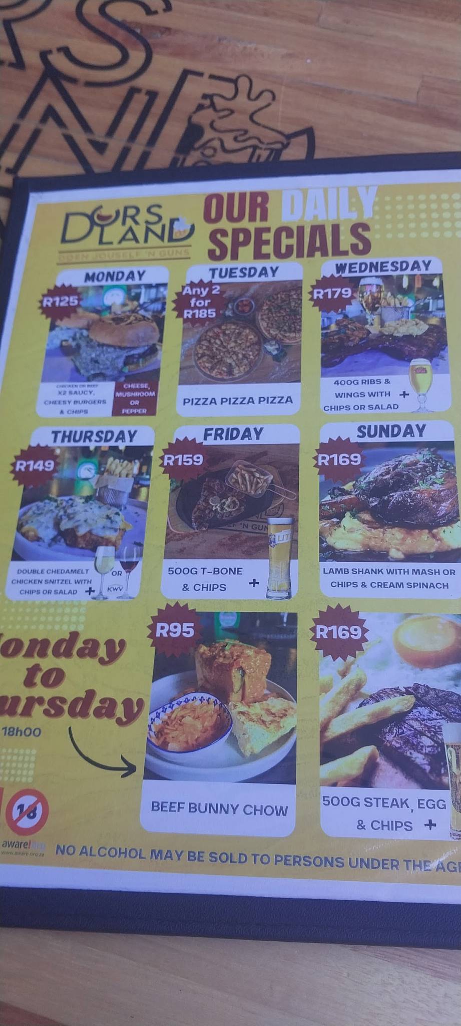 Menu at Dorsland Restaurant & Craft Bar, Modimolle