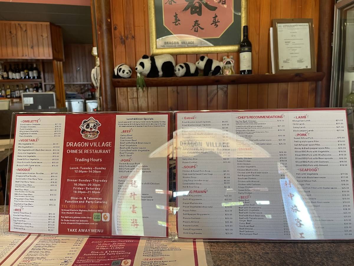Menu at Dragon Village Chinese Restaurant, Bellevue