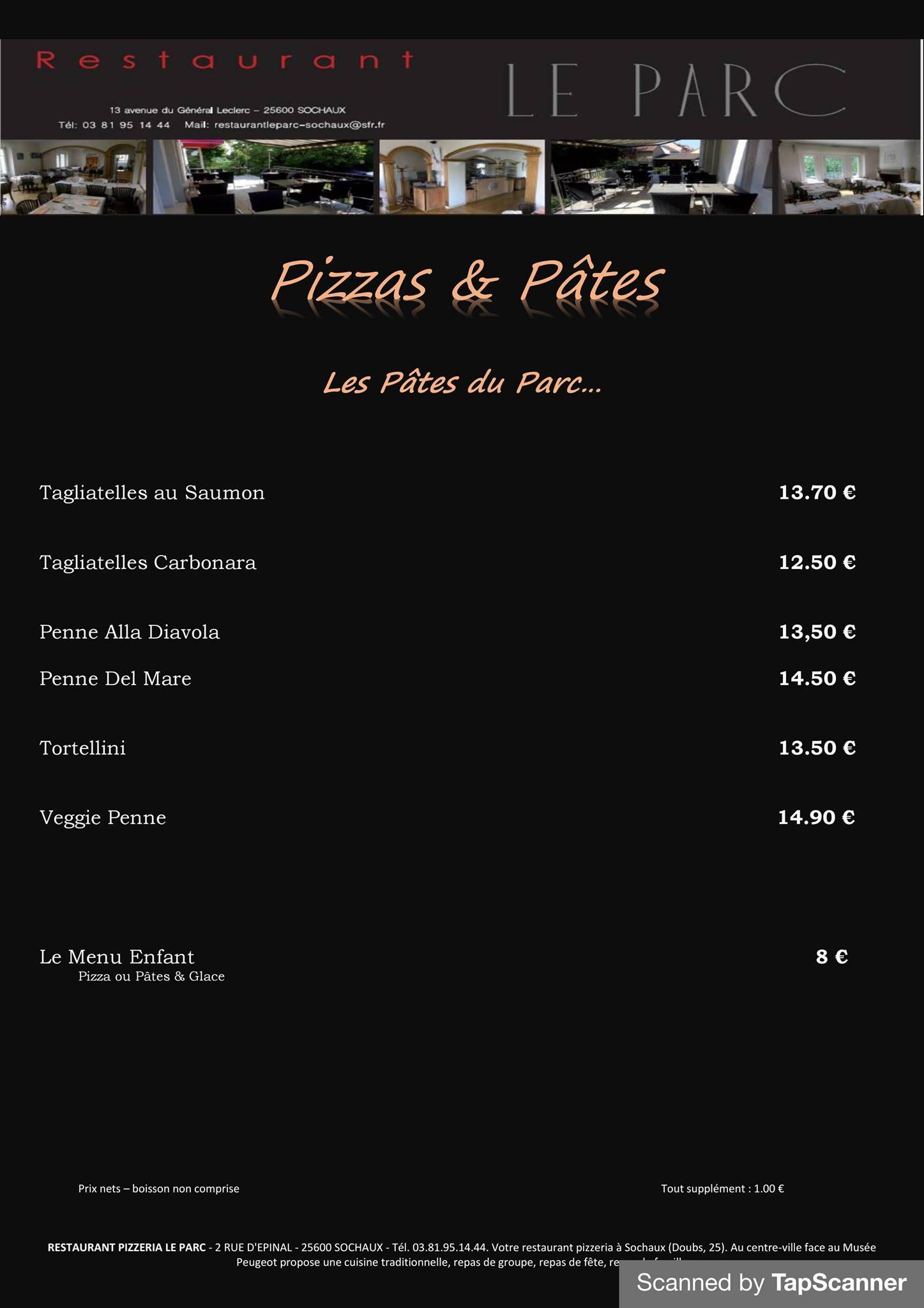 Carta de Restaurant Du Parc, Sochaux, 13 Av. du Général Leclerc