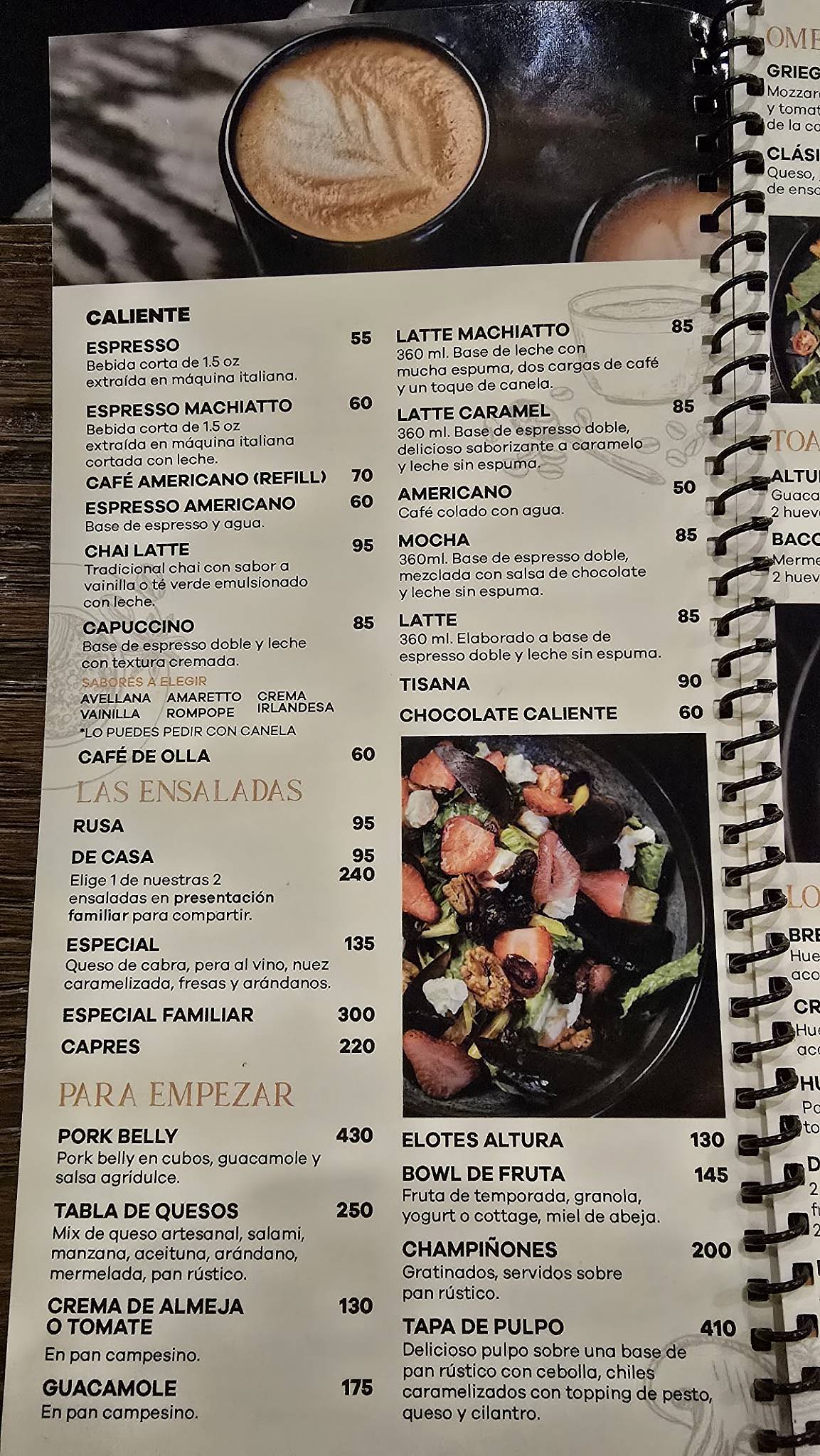 Carta del restaurante Dulce Altura, La Rumorosa