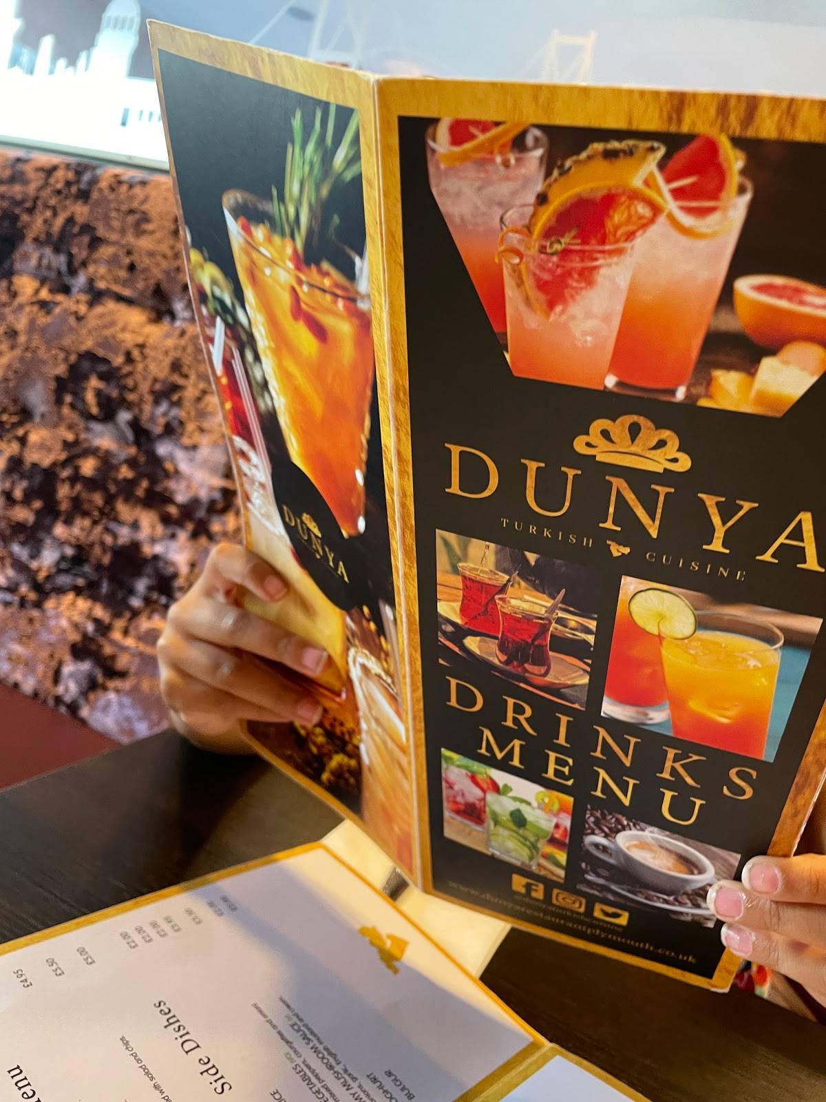 Carta de Dunya Restaurant Turkish Cuisine, Plymouth