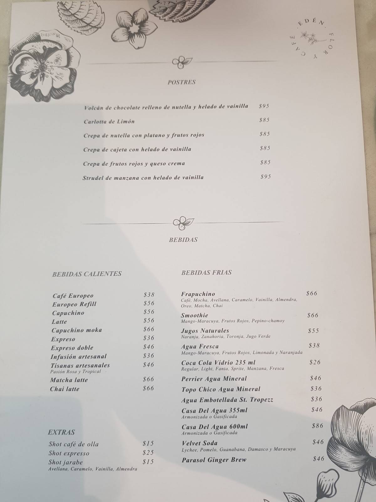 Carta de EDÉN FLOR Y CAFÉ, Monterrey