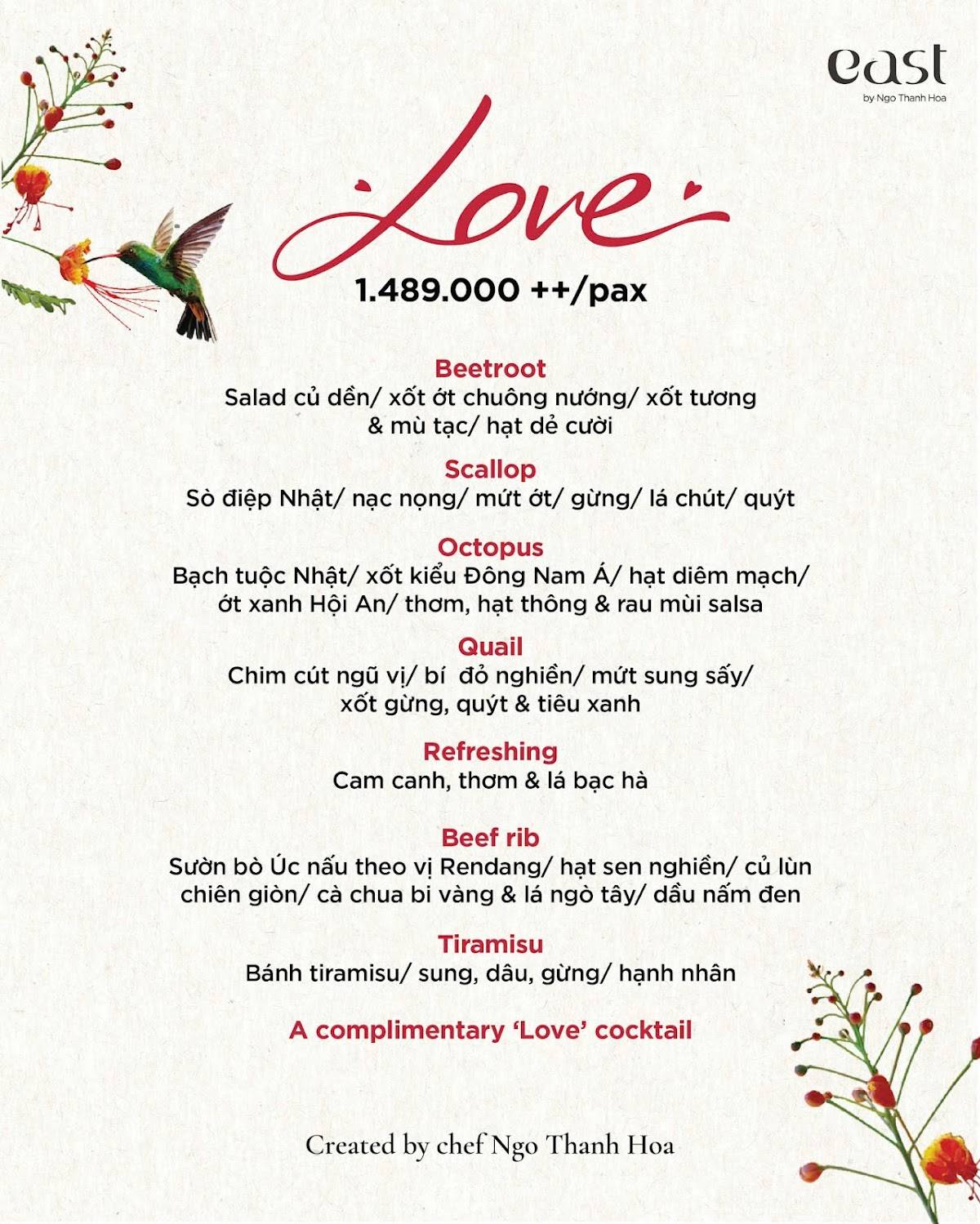 Menu at East Restaurant by Ngo Thanh Hoa, Ho Chi Minh City