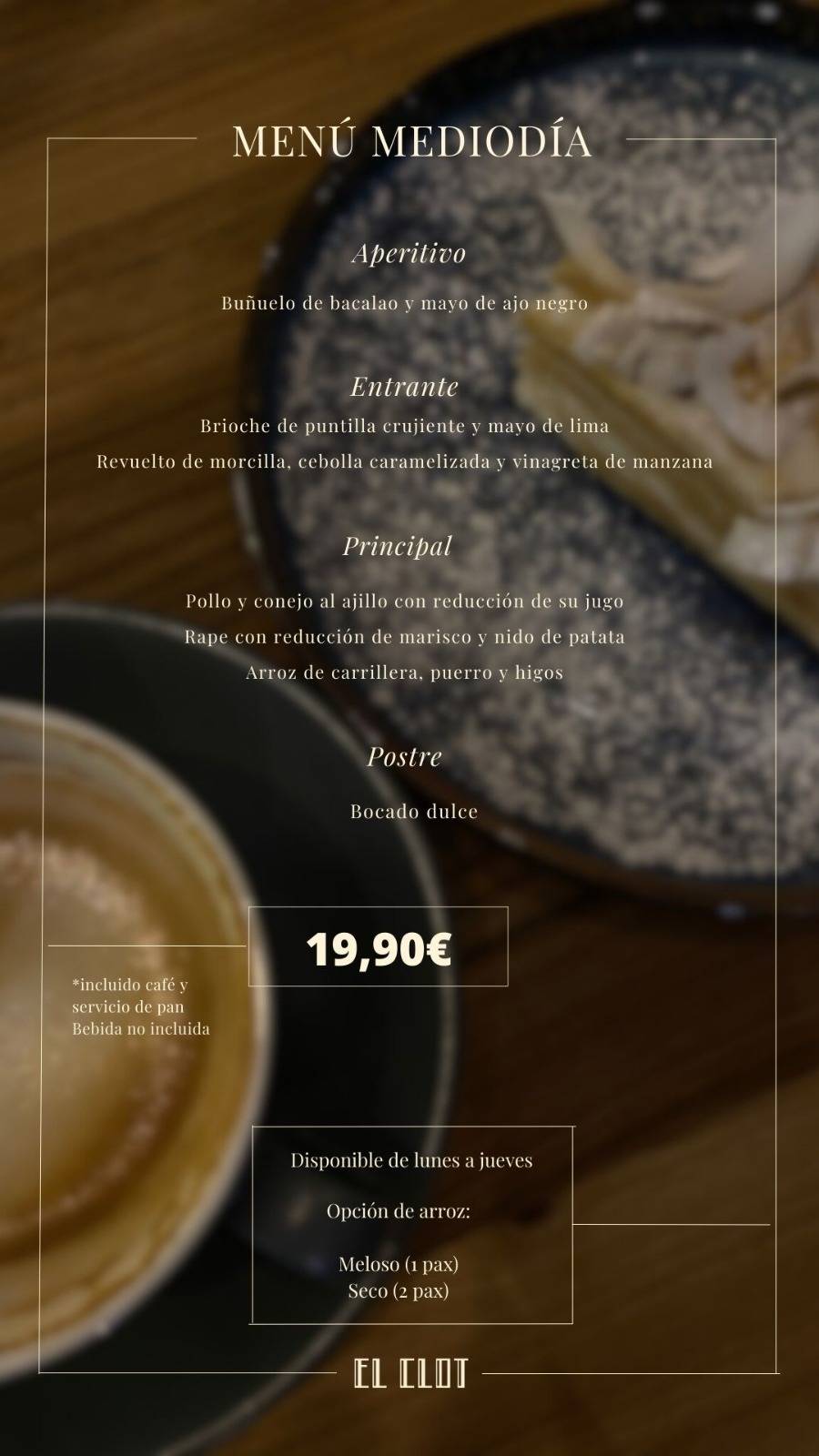 Carta de Restaurant El Clot, Aldaya, Carrer Sant Miquel