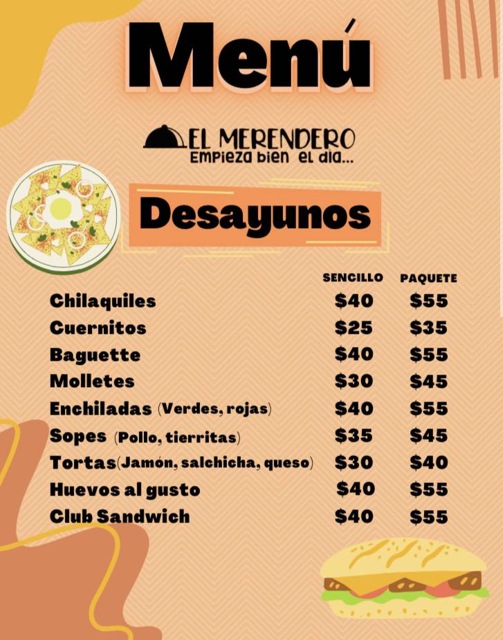 Menu at El Merendero restaurant, Pachuca