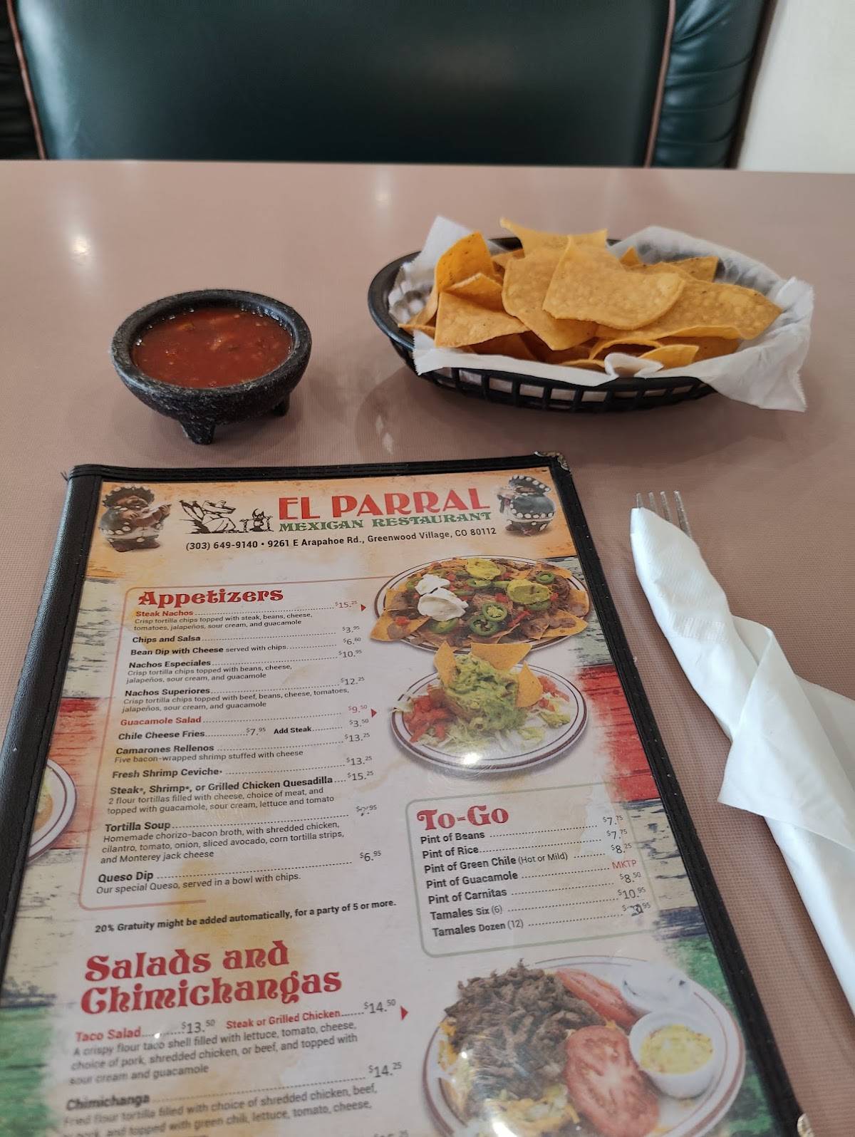 Menu at El Parral restaurant, Greenwood Village, E Arapahoe Rd